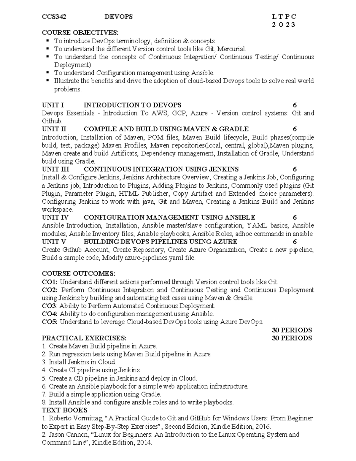 CCS342 DevOps Syllabus: Course Objectives & Unit Breakdown - Studocu