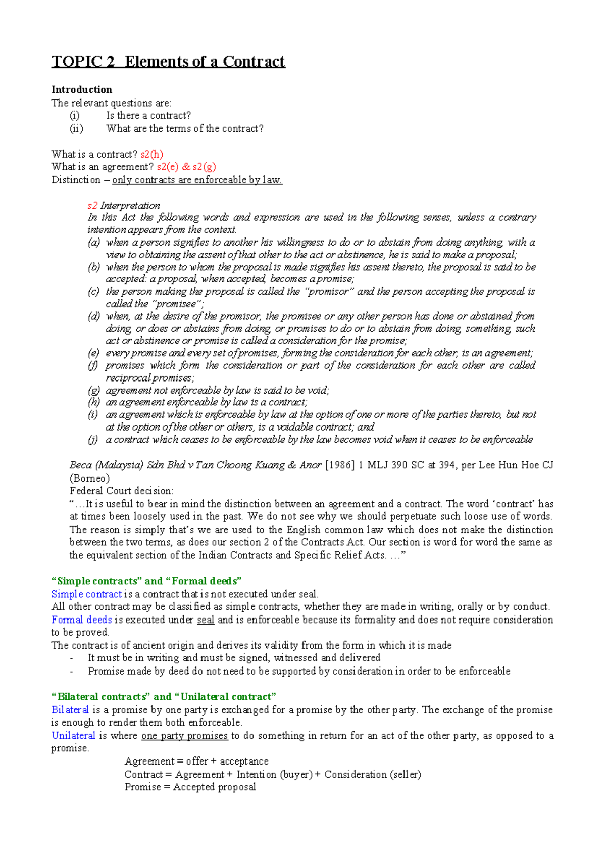 Contract Law Basics: Understanding Elements of a Contract (LAW101) - Studocu