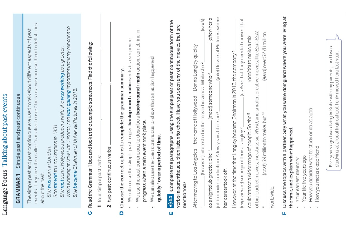 Language Focus: Talking About Past Events - Grammar 1 (Simple Past ...