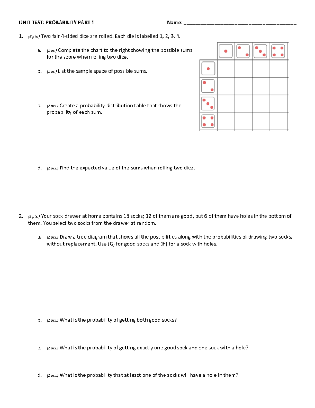 UNIT TEST: PROBABILITY PART 1 (COURSE CODE) - Studocu