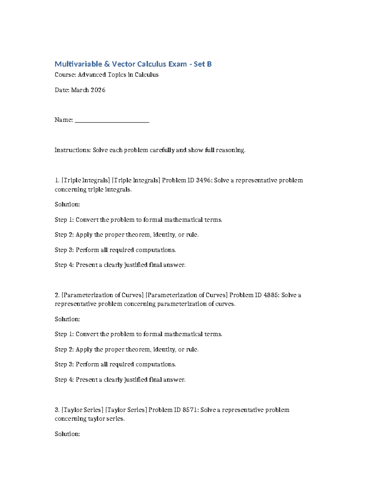 Math 6030 Multivariable Vector Calculus Exam Set B Solutions - Studocu