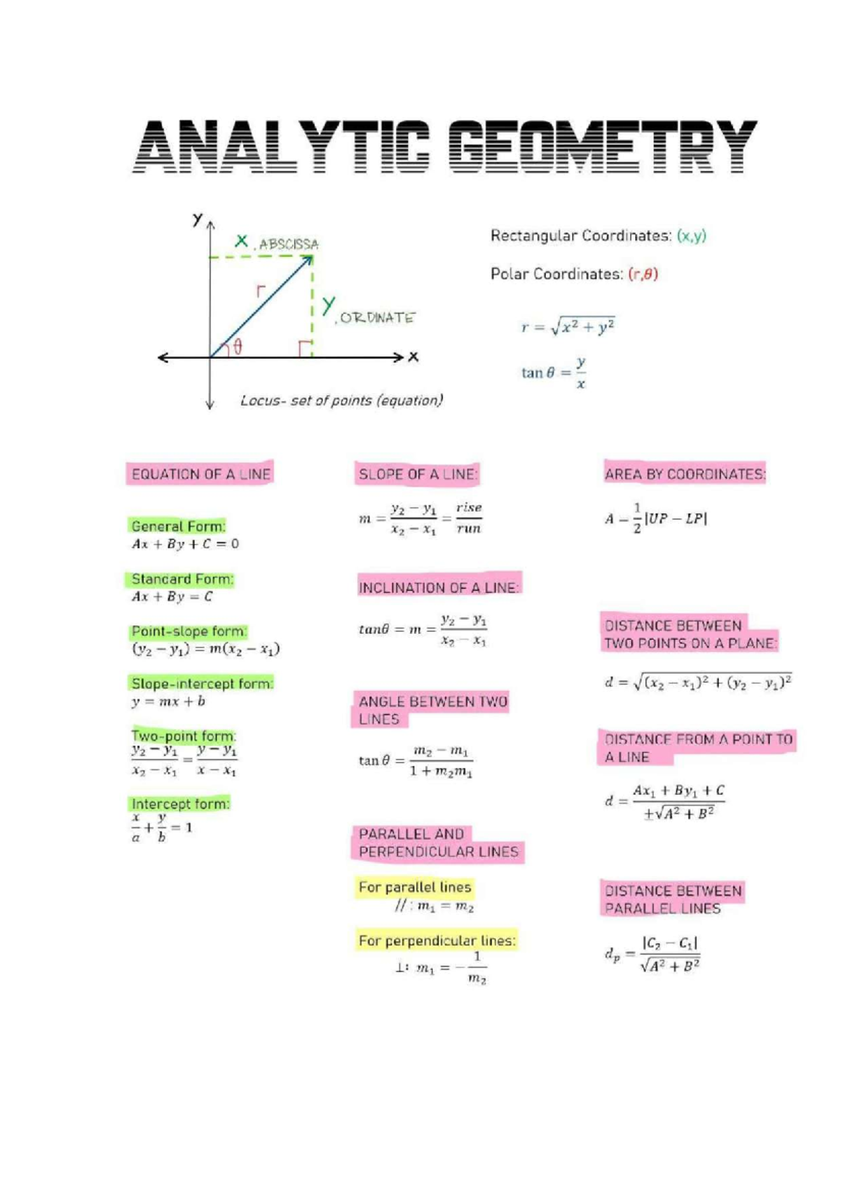 Analytic Geometry Worksheet 22: Rectangular & Polar Coordinates - Studocu