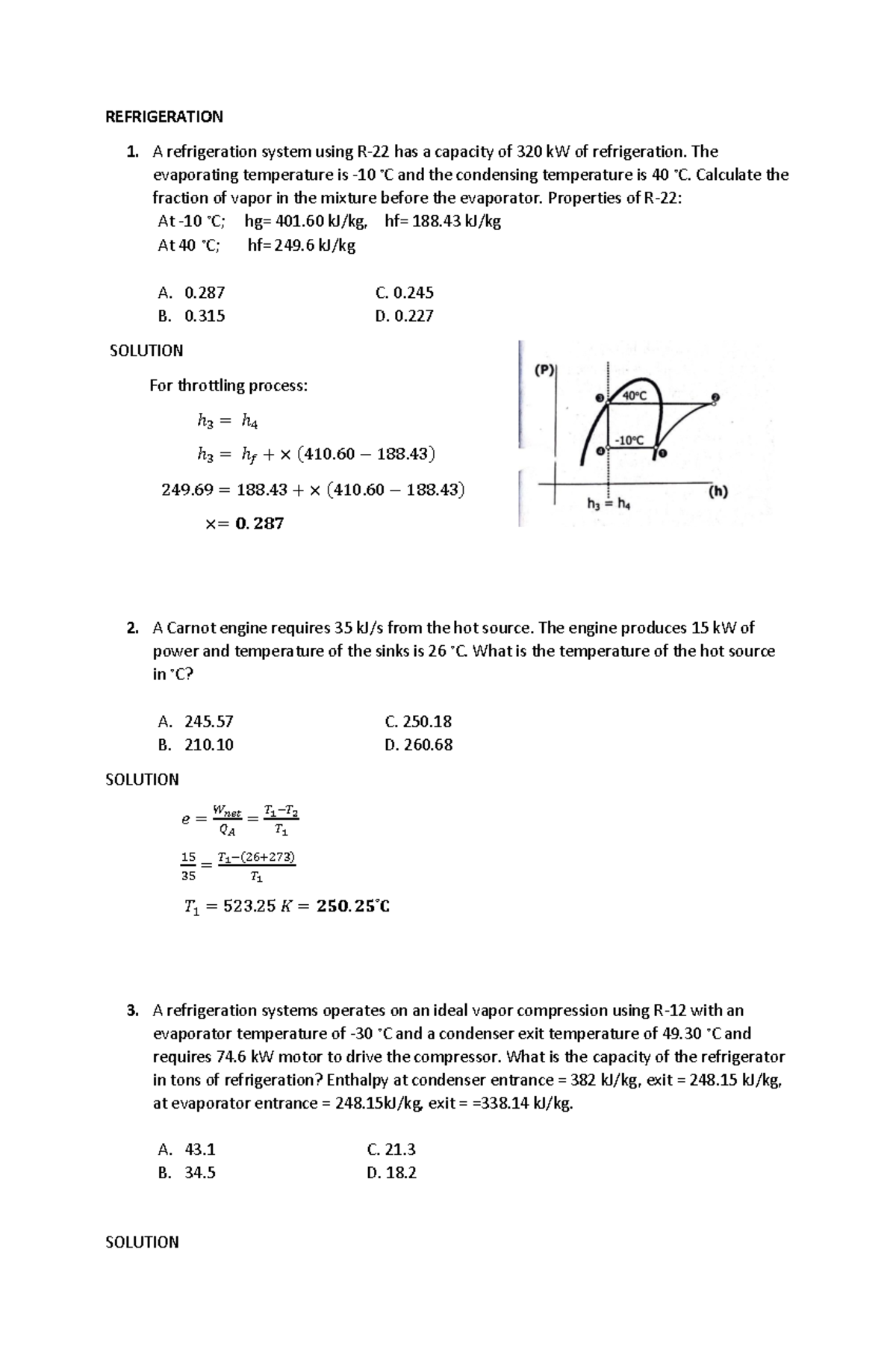 Solved Refrigeration Problems - Engineering Applications (ENG-204) - Studocu