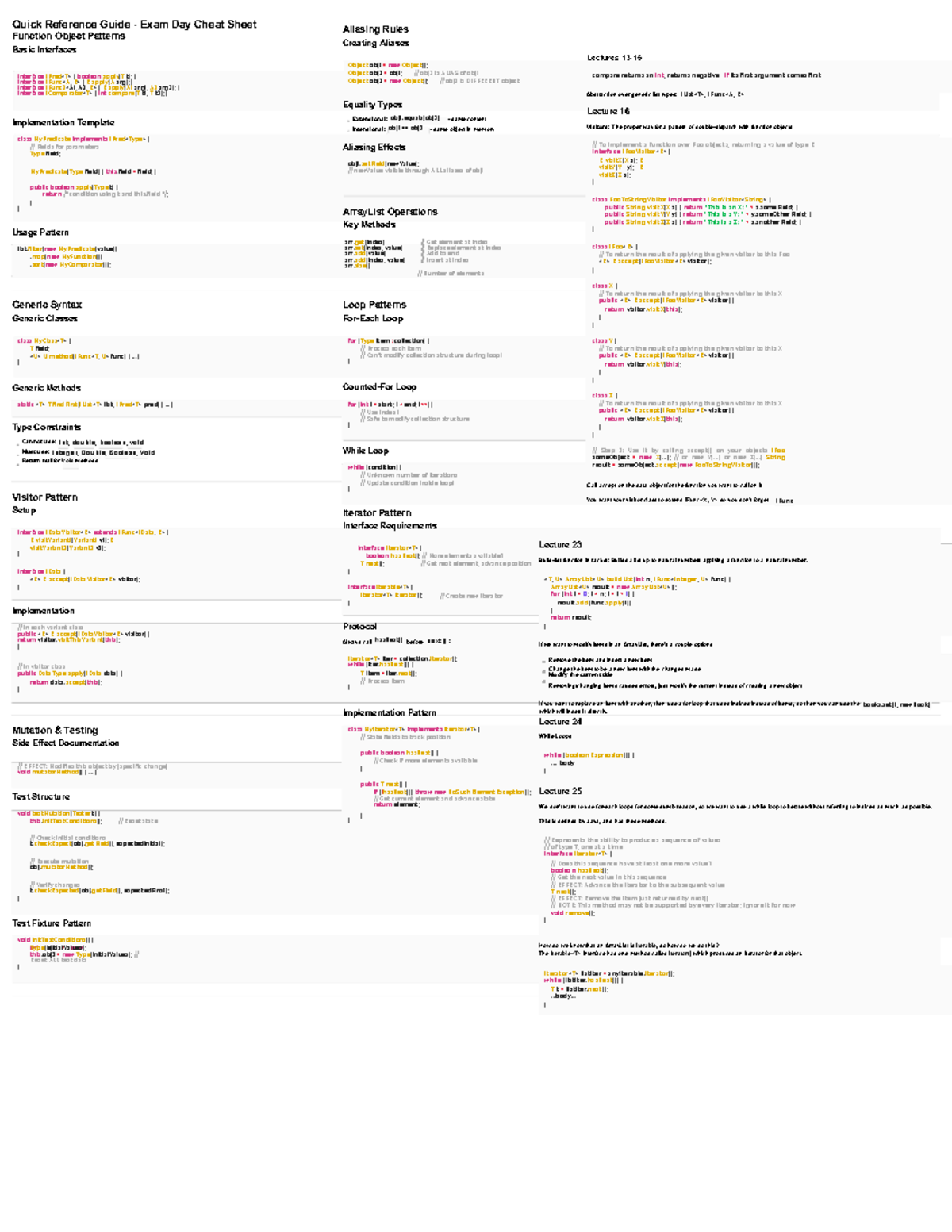 Cheatsheet for Exam Day: Function Object Patterns & Interfaces - Studocu