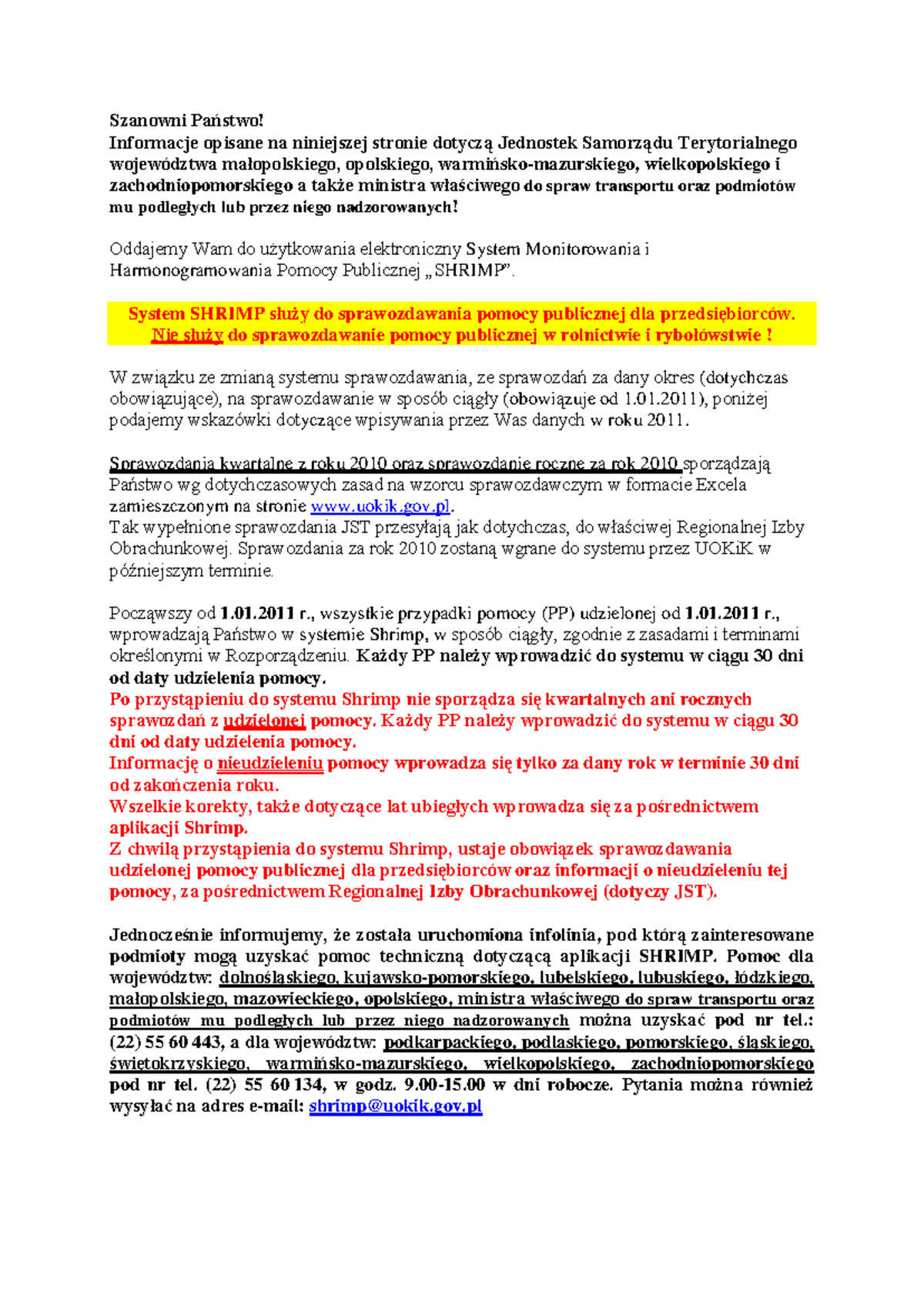 Instrukcja użytkowania systemu SHRIMP wersja 8: Monitorowanie Pomocy ...
