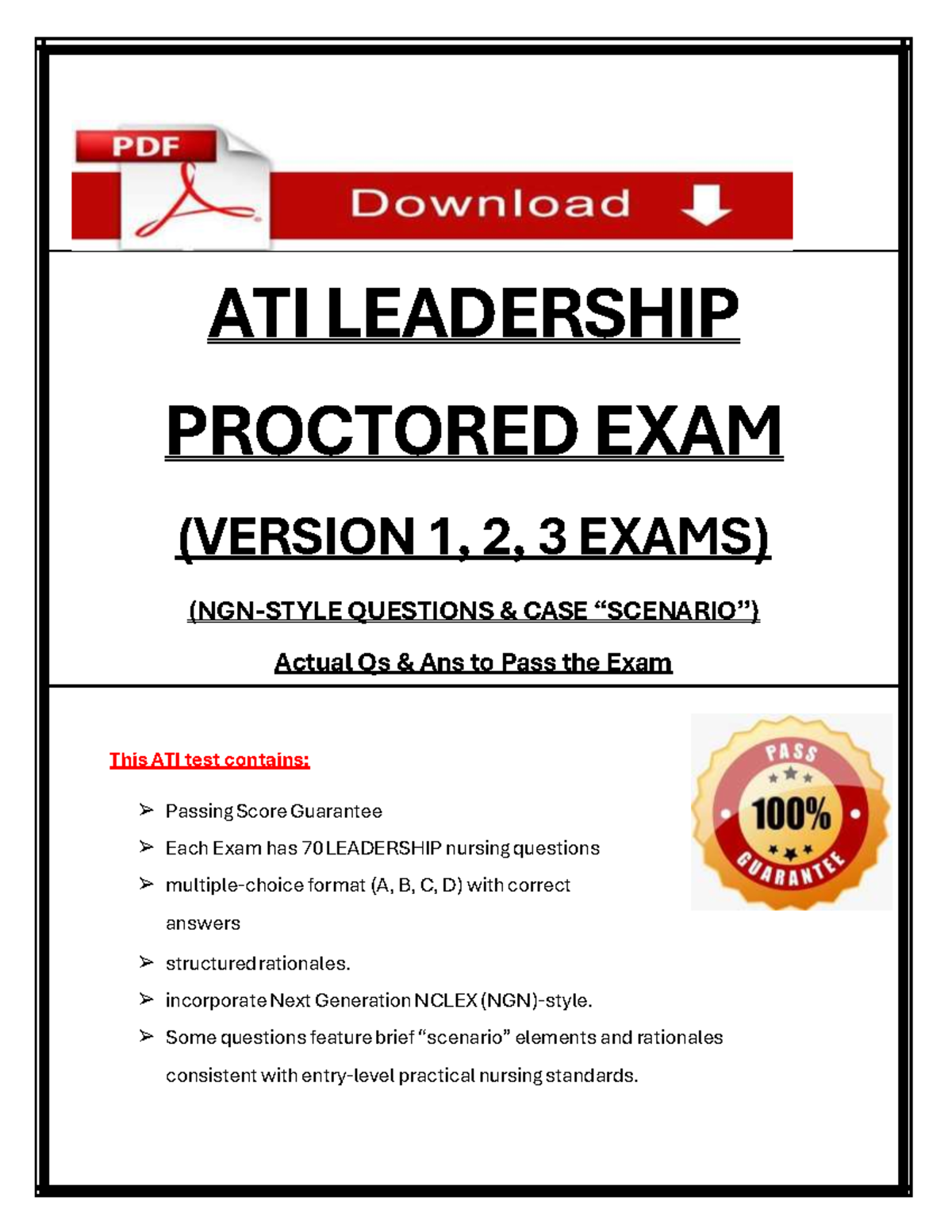 ATI Leadership Proctored Exam Questions & Answers (V1, V2, V3) - Studocu