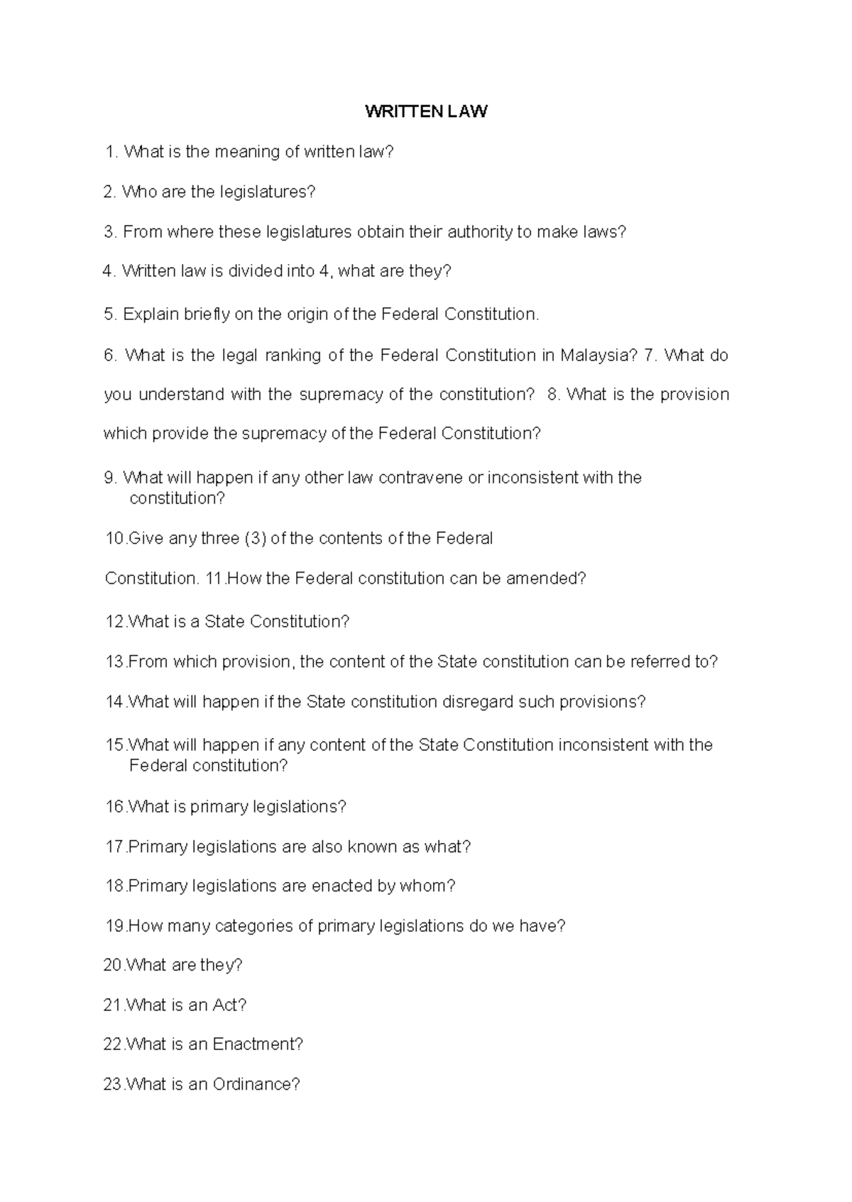 Practice Written Law - WRITTEN LAW What is the meaning of written law ...