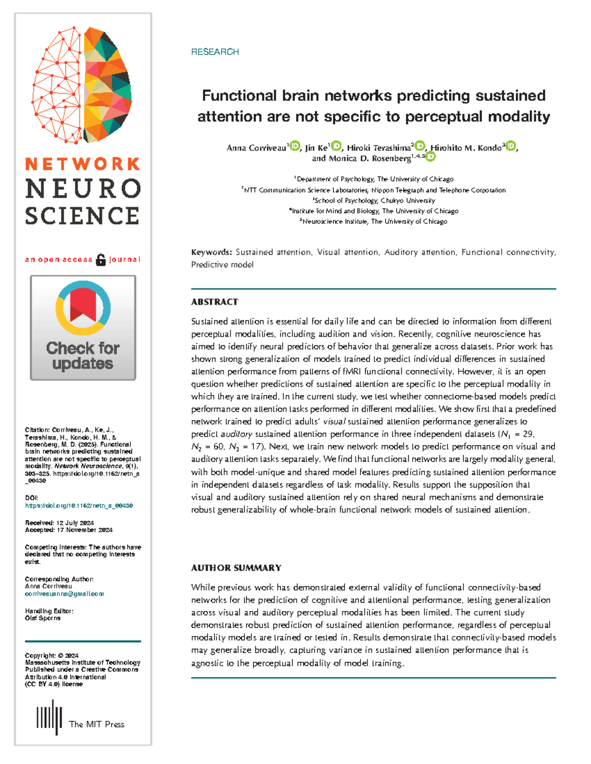Functional Brain Networks Predicting Sustained Attention (PSY 101 ...