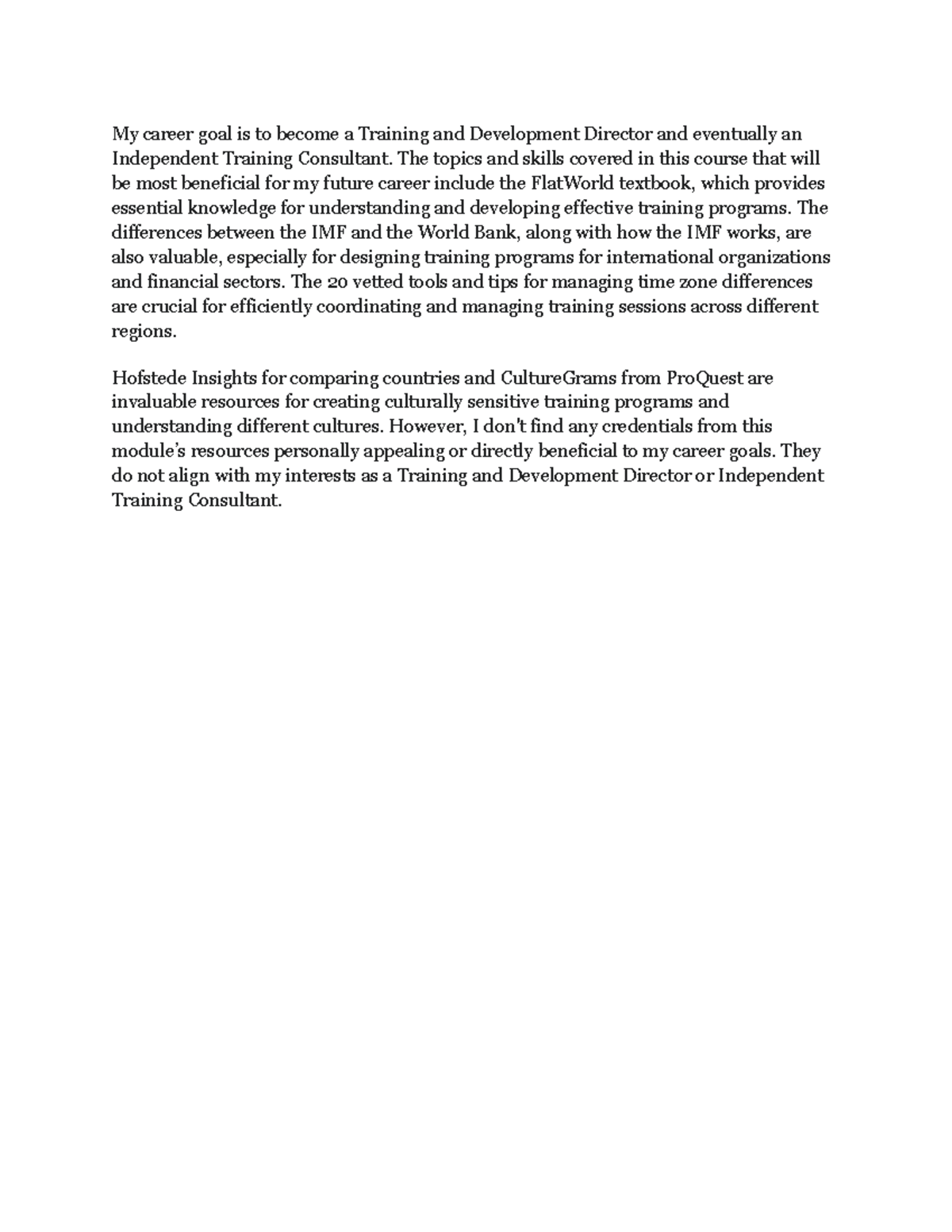 8-1 Discussion - Insights for Training and Development Career Goals ...