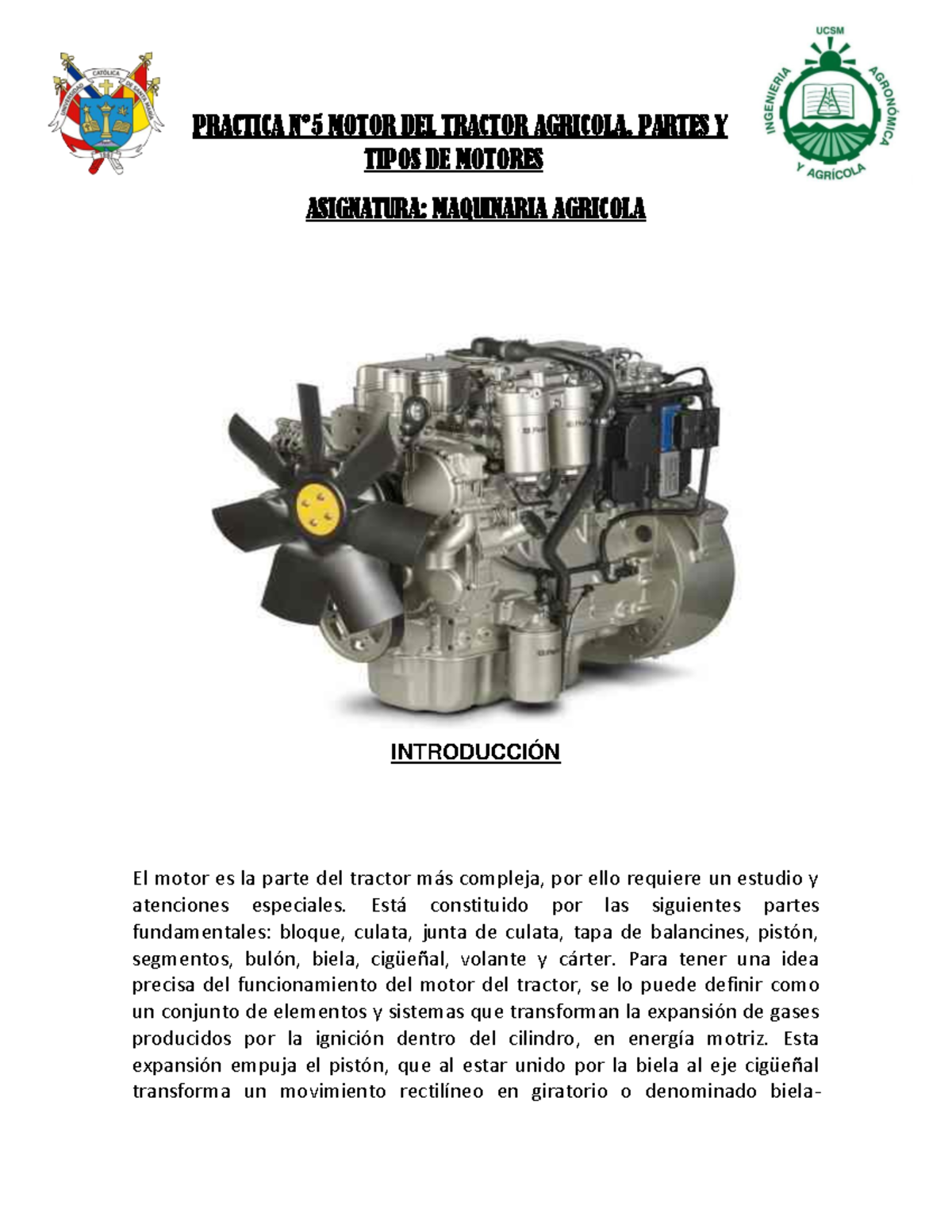Práctica N°5 - Partes y Tipos de Motores del Tractor Agrícola - Studocu