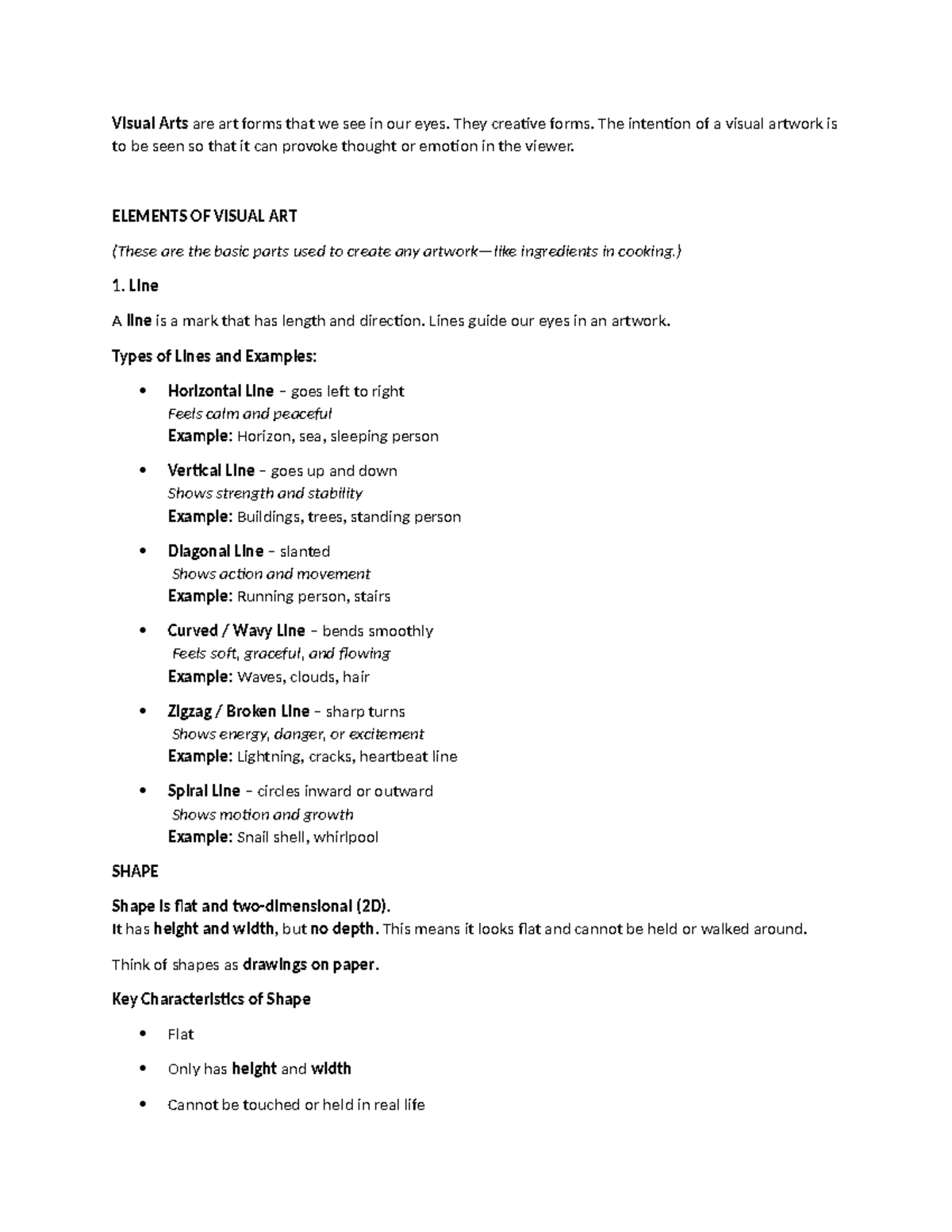 Visual Arts Elements and Principles: CPAR January 12 Lessons - Studocu