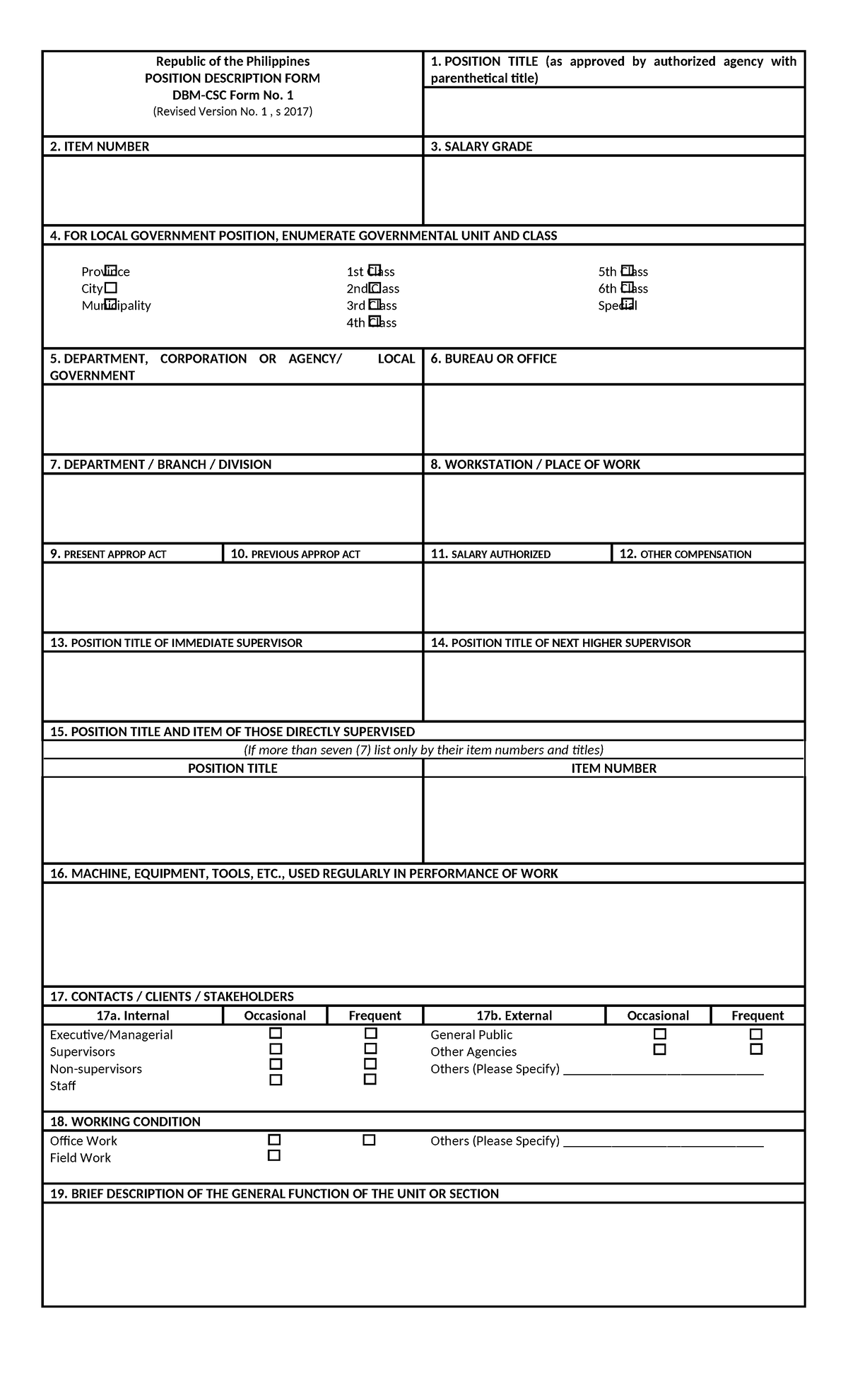 Philippines Position Description Form No. 1 (Revised 2017) - Studocu