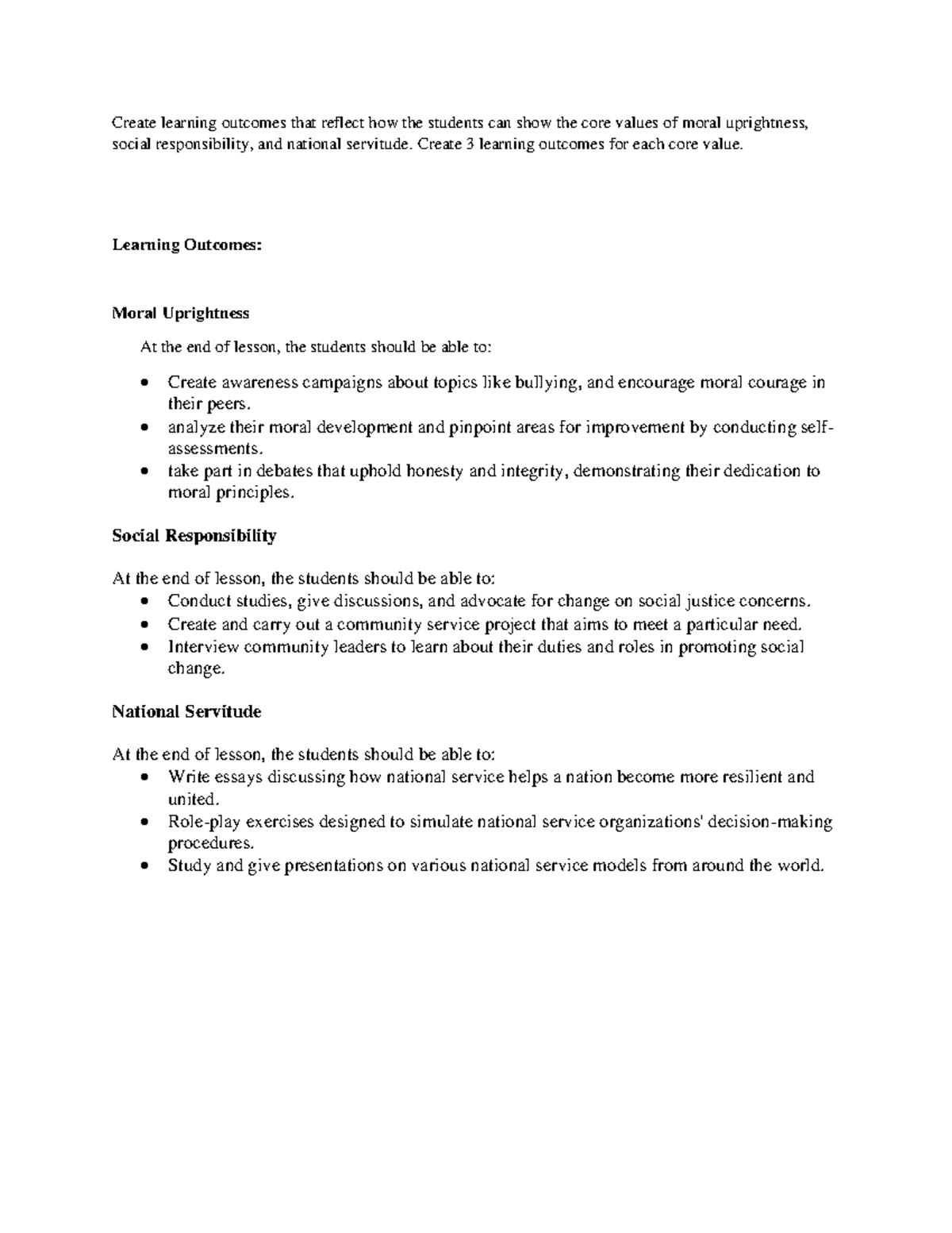 Midterm Activity - Copy of my lecture notes. - Create learning outcomes ...