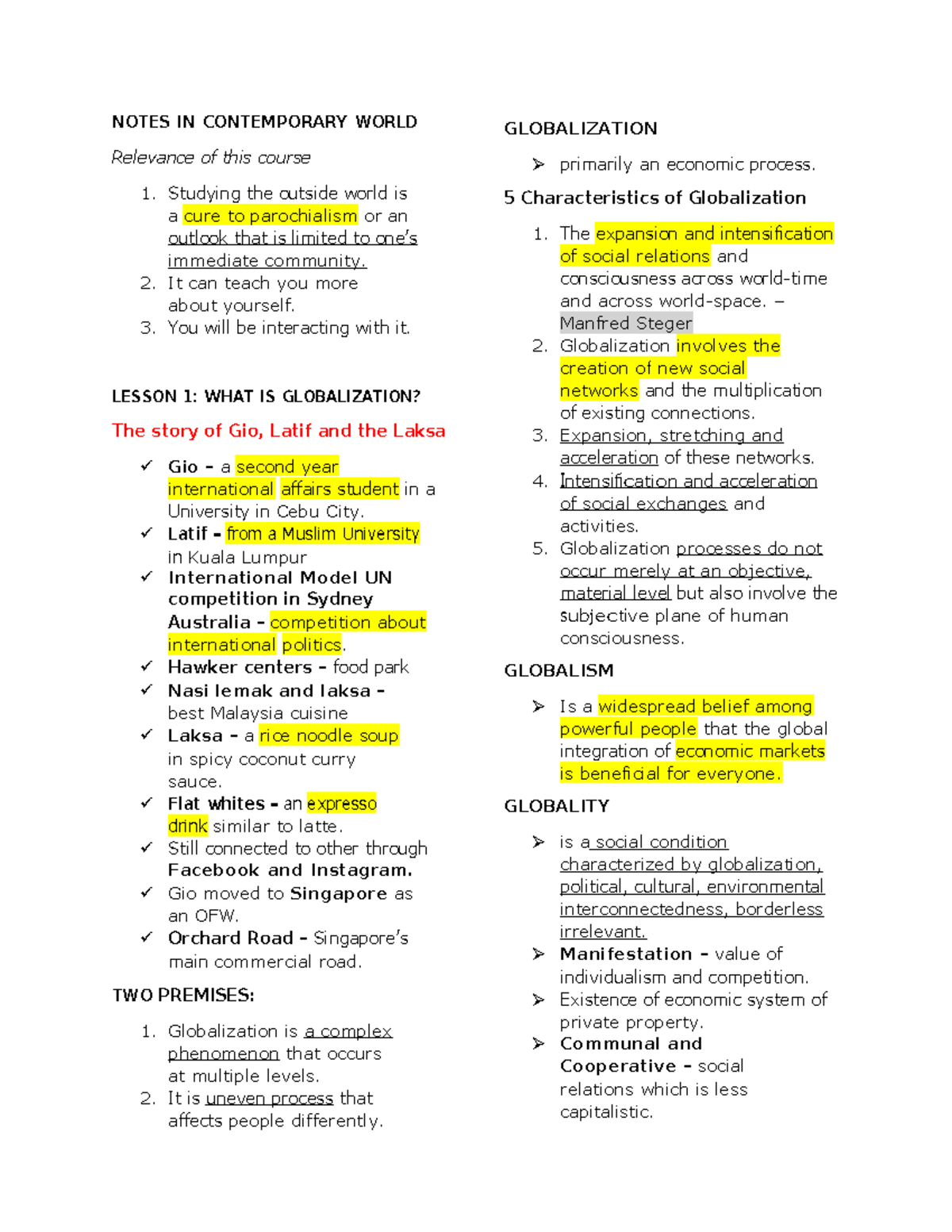 NOTES ON GLOBALIZATION AND ECONOMIC INTEGRATION (Course Code: CW101 ...
