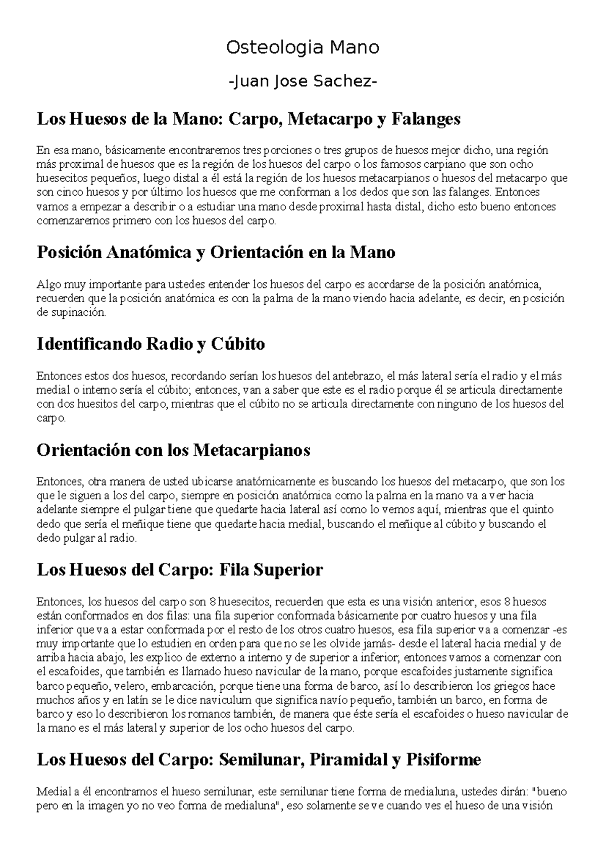 Osteología de la Mano: Huesos del Carpo, Metacarpo y Falanges - Studocu