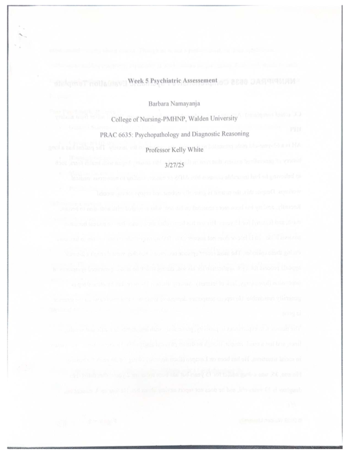PRAC 6635 Week 5 Case Study: Comprehensive Psychiatric Evaluation - Studocu