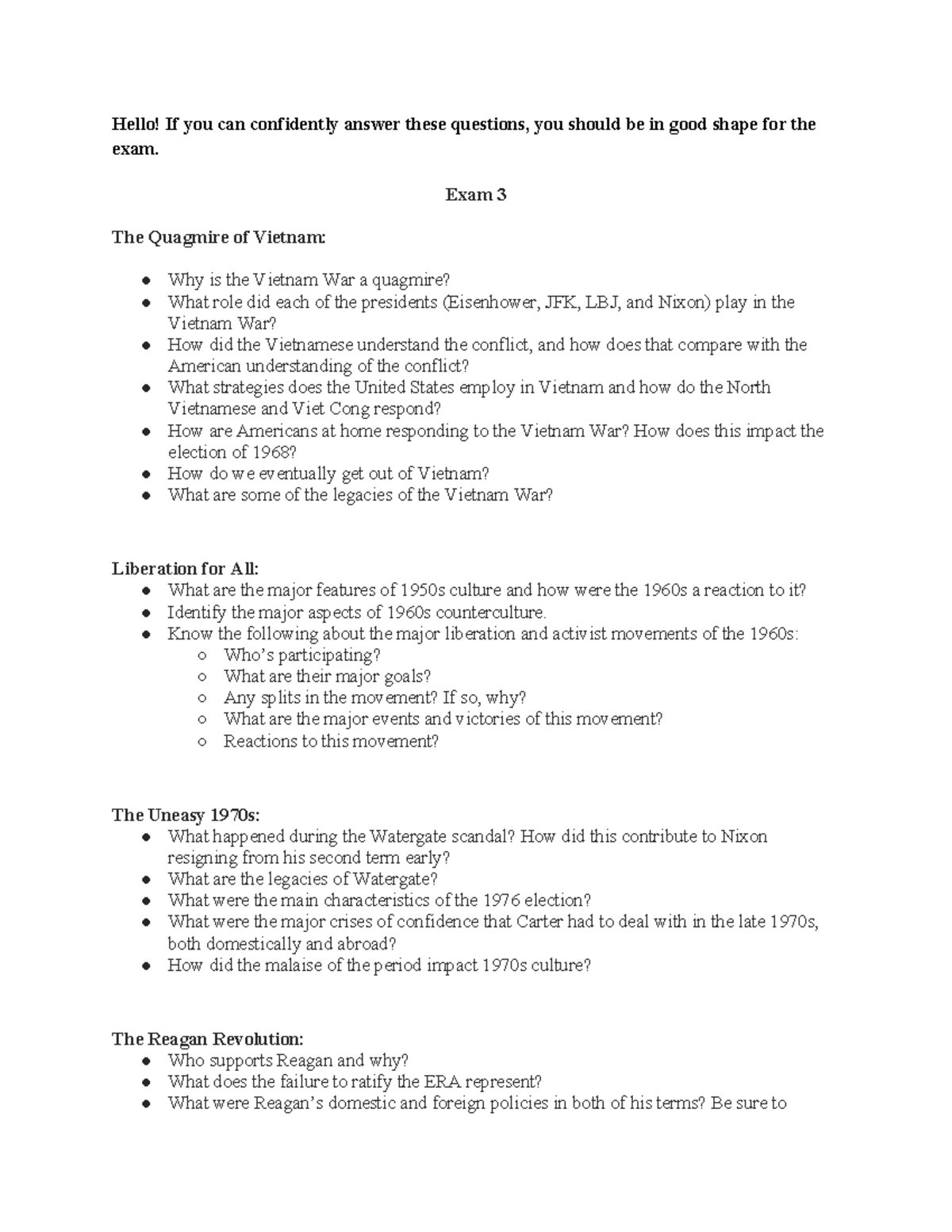 Exam 3 Study Guide: Vietnam War, 1960s Movements & 1970s Politics - Studocu