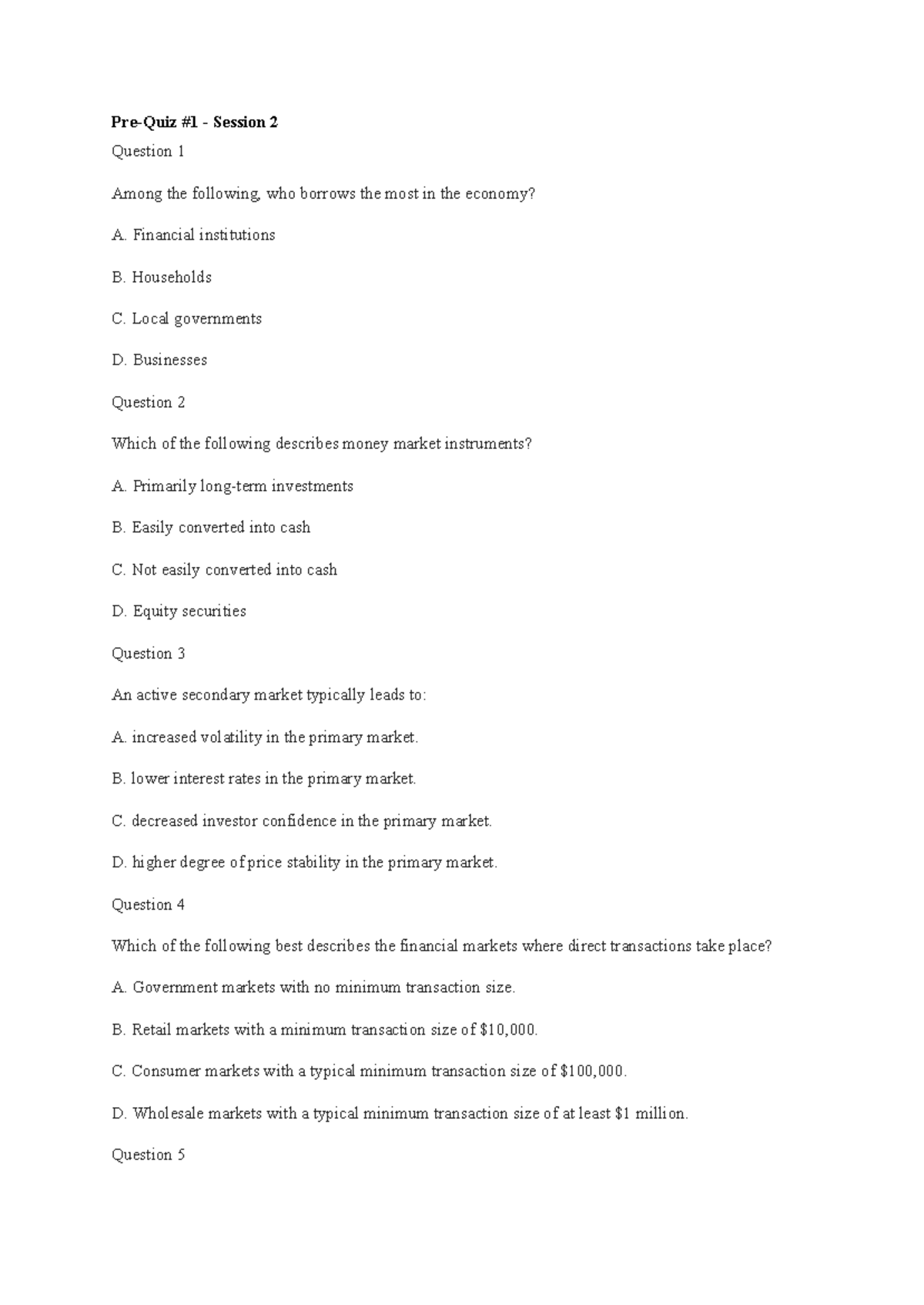 FF Quiz Questions and Answers for Financial Fundamentals - Studocu
