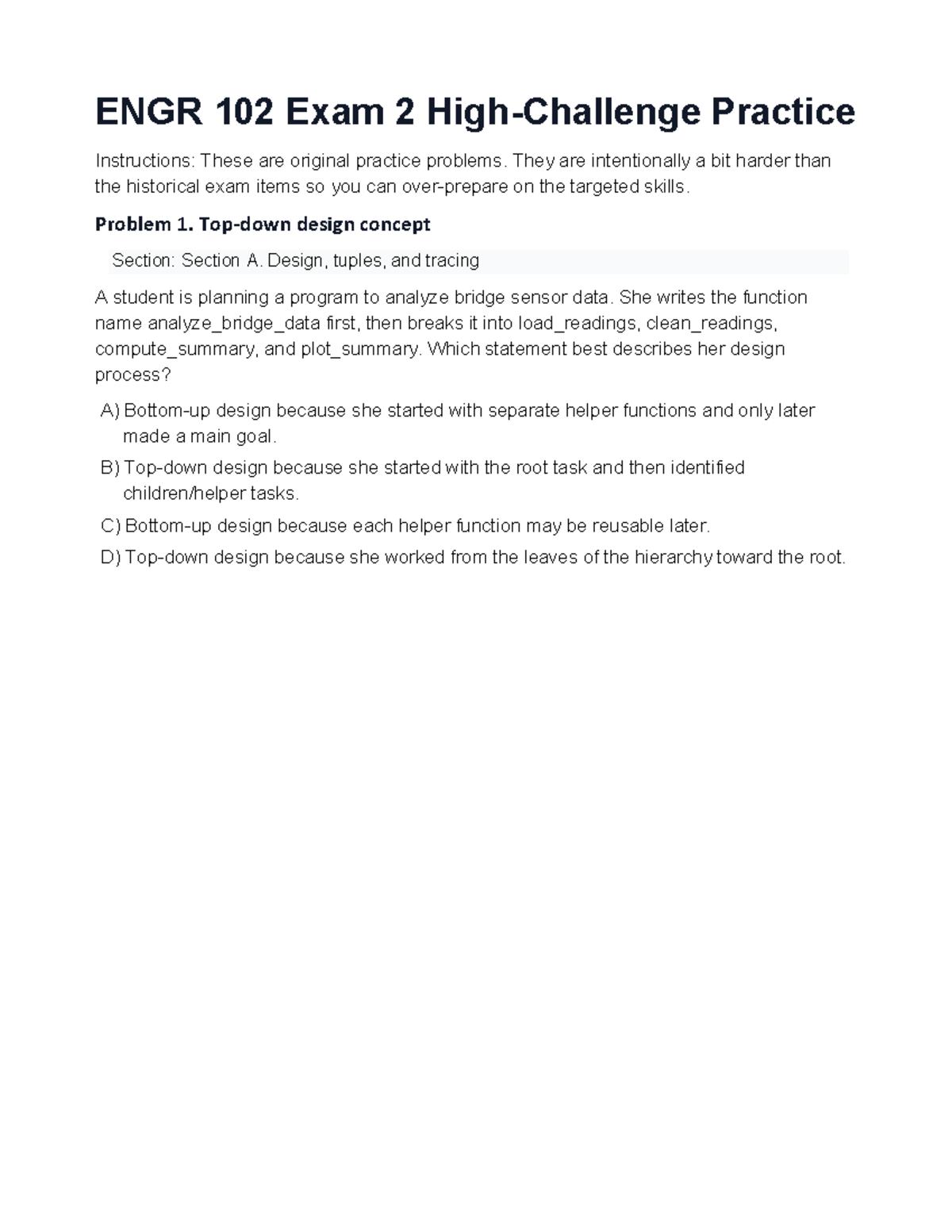 ENGR 102 Exam 2 Accessible Practice Problems and Solutions - Studocu