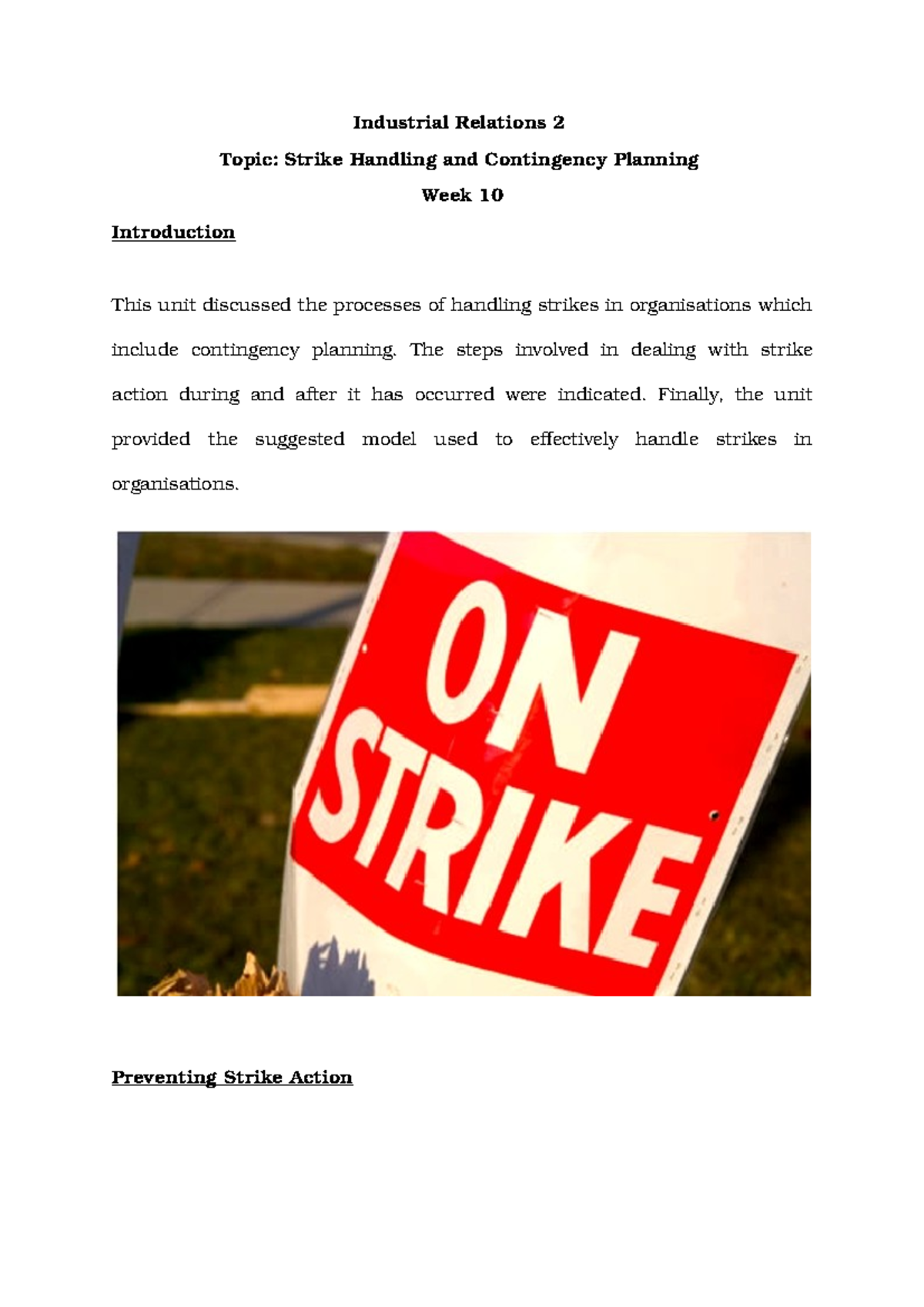 Strike Handling and Contingency Planning - The steps involved in ...
