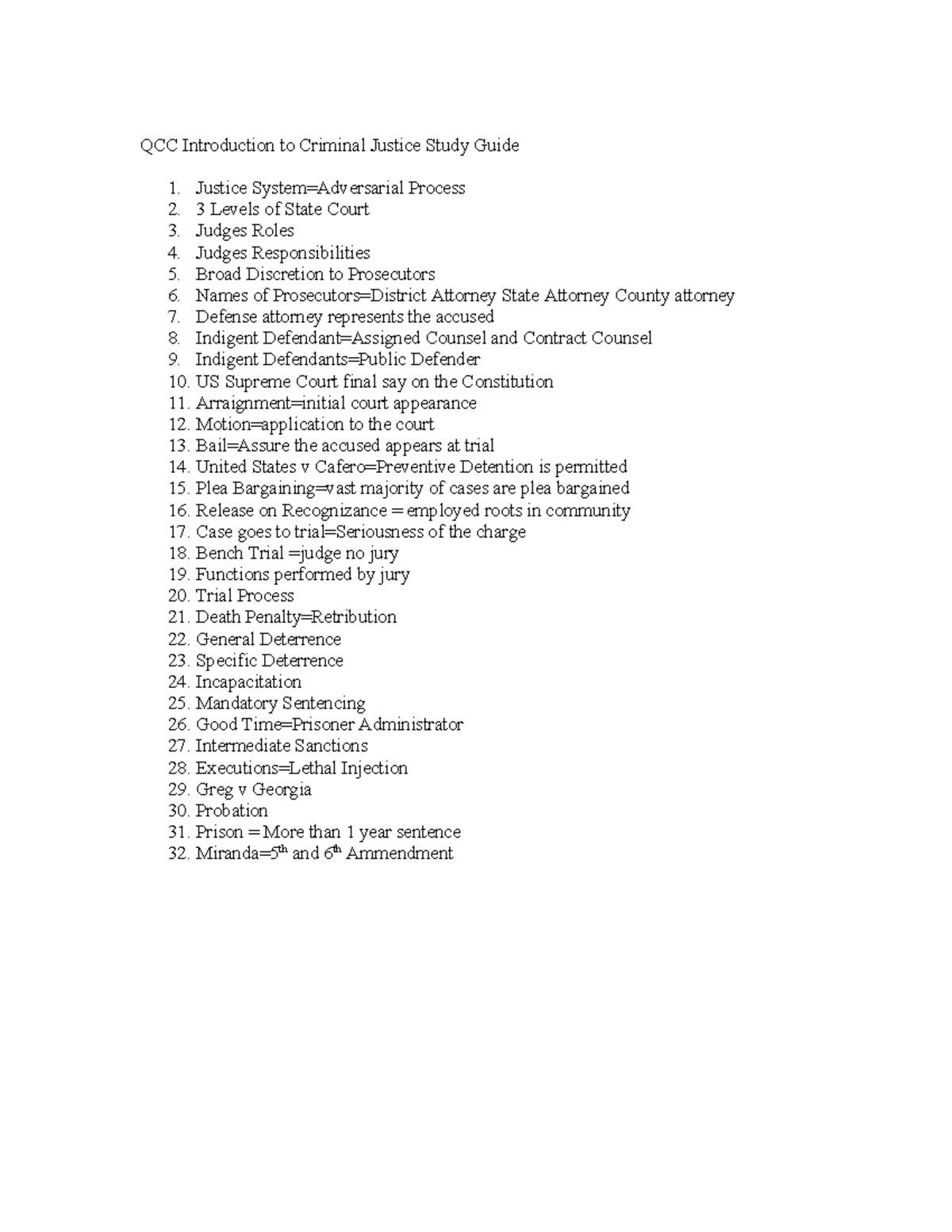 QCC Intro to Criminal Justice Study Guide: Final Exam Overview - Studocu