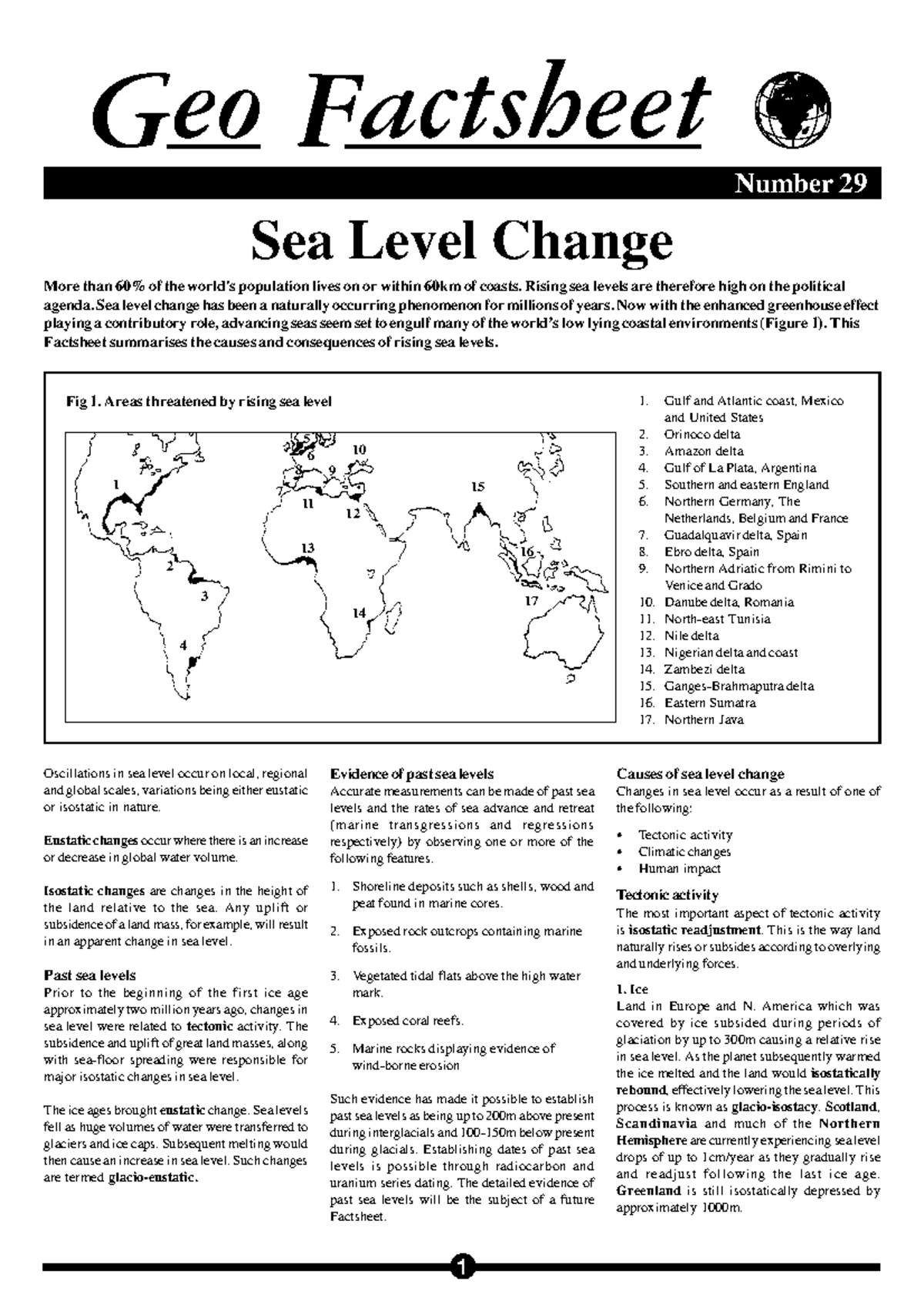 Geo Factsheet 29: Sea Level Change and Coastal Impacts - Studocu