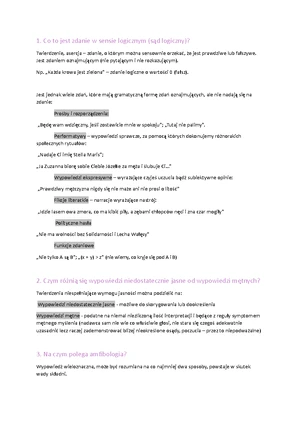 Postawy logiki - podstawowe pojęcia, notatki - LOGIKA – WYKŁAD – ZAGADNIENIA Co to jest zdanie w ...