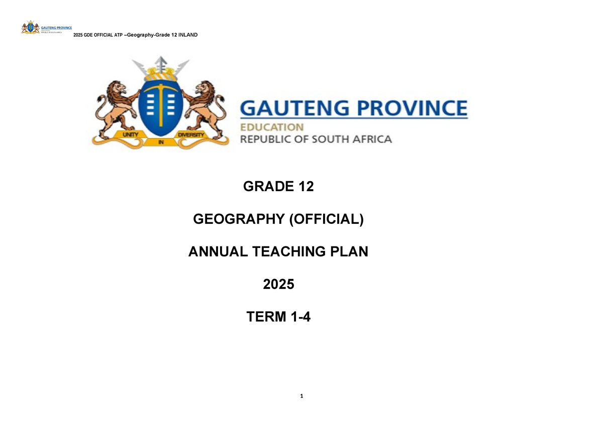 Grade 12 GDE Geography ATP 2025: Term 1 & 2 Teaching Plan - Studocu