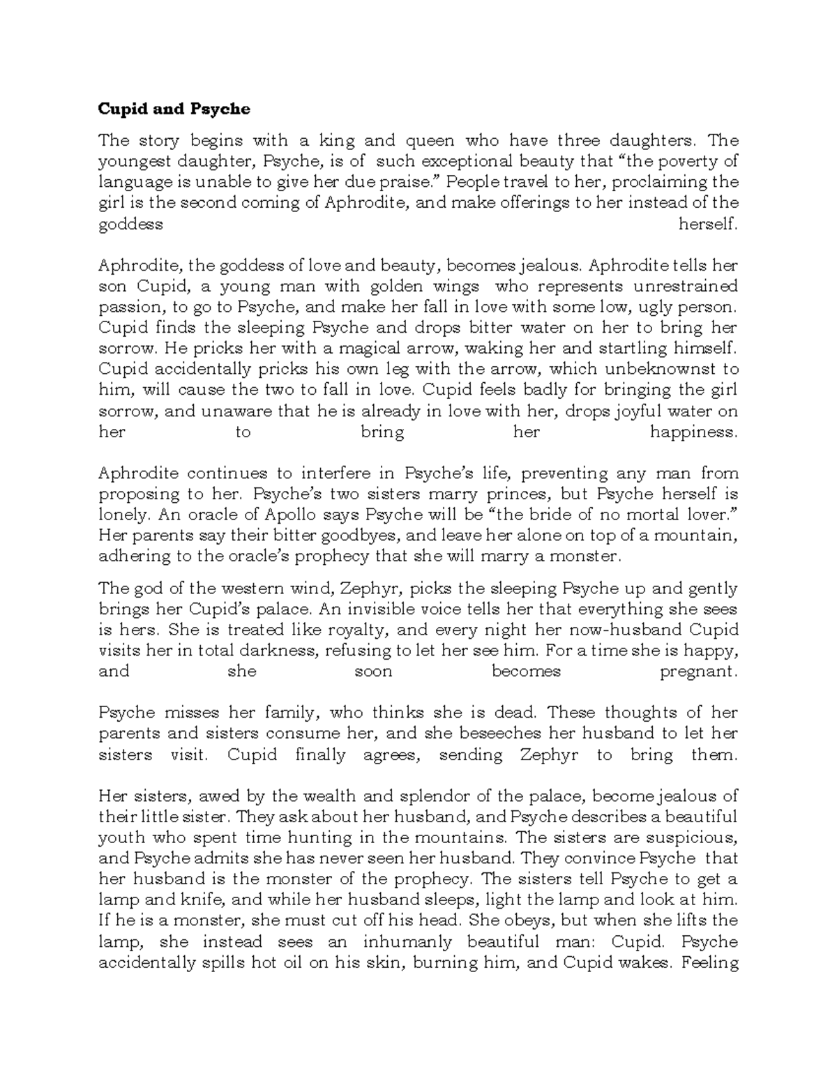 Cupid and Psyche: A Journey of Love and Trials - Studocu