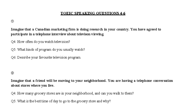 TOEIC Speaking Questions 4-6 - Test Preparation - Studocu