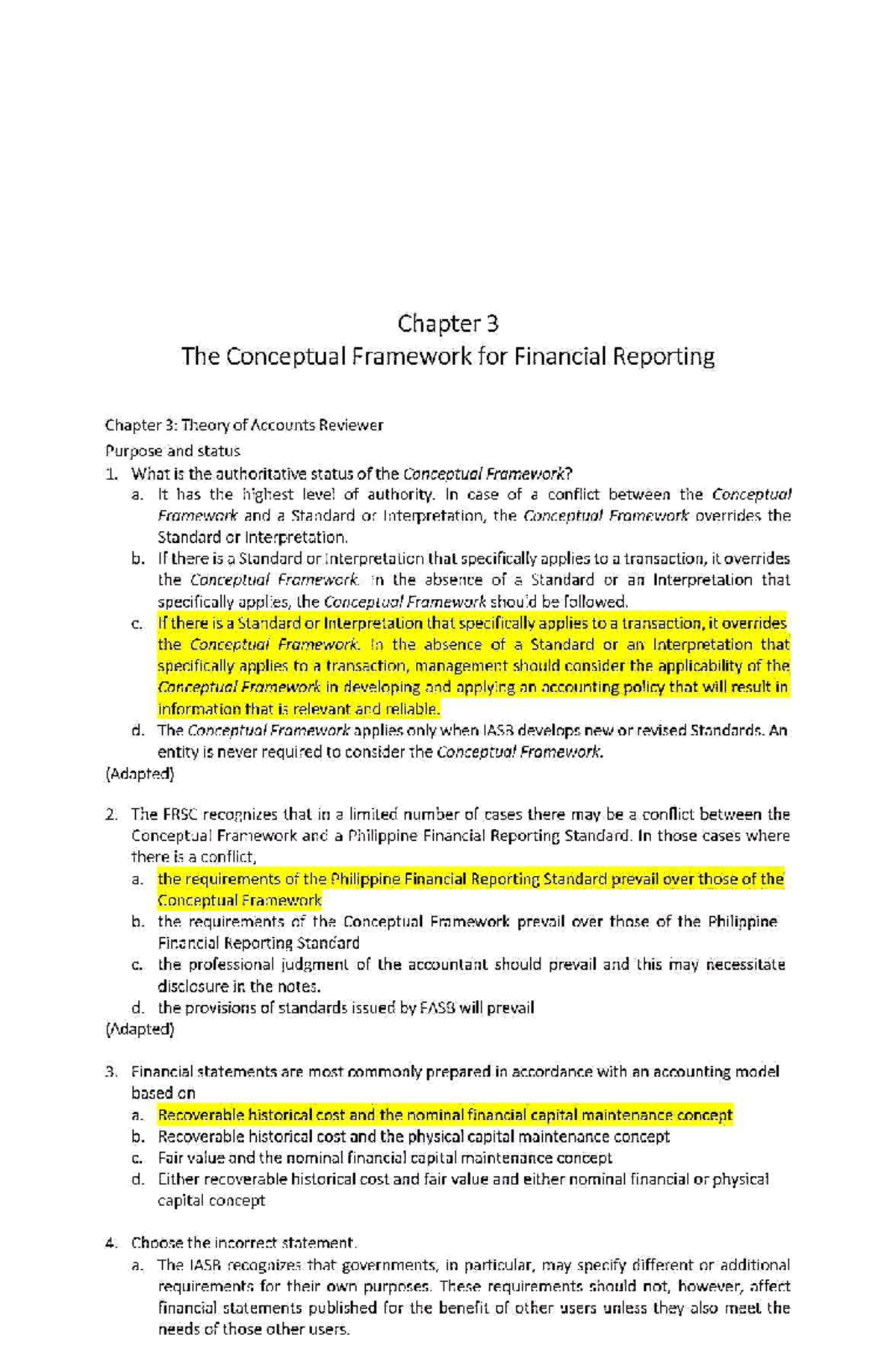Quiz 2766: Chapter 3 - Conceptual Framework for Financial Reporting ...