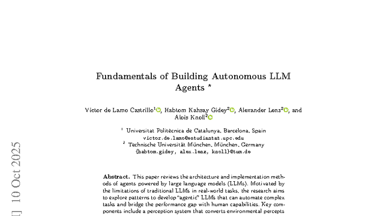 Trends in Autonomous Agents: Building LLM Agents (2510) - Studocu