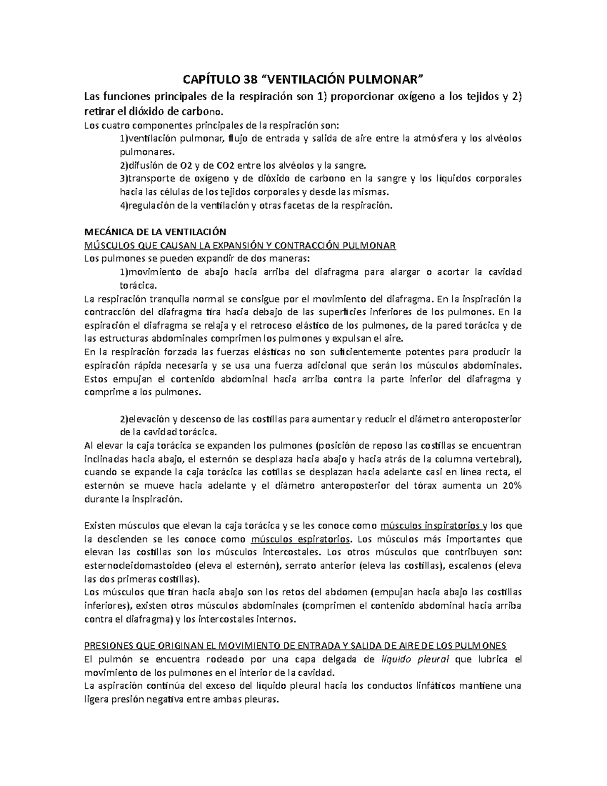 Capítulo 38 ventilación pulmonar FISIOLOGIA GUYTON Y HALL - CAPÍTULO 38 “VENTILACIÓN PULMONAR ...