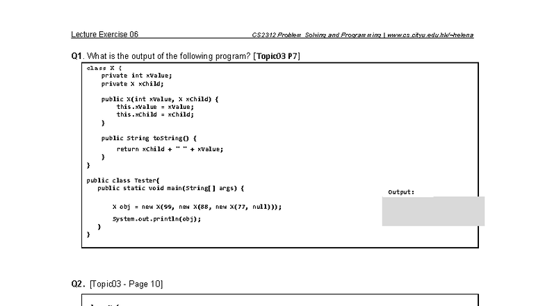 Lecture Exercise 06 CS2312 Problem Solving and Programming Overview ...