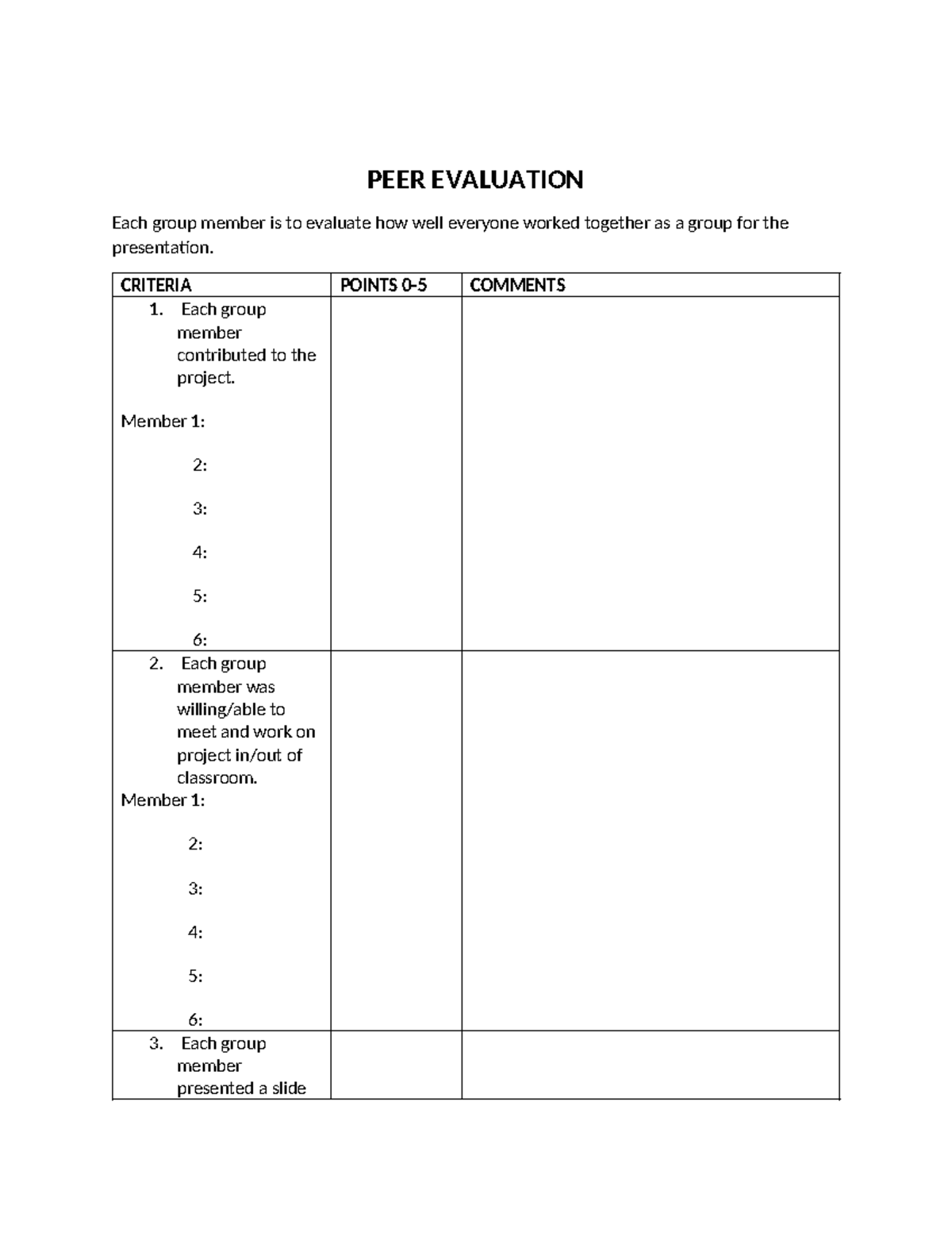 NSG101.Peer Evaluation.Group.presentations(2) - PEER EVALUATION Each ...