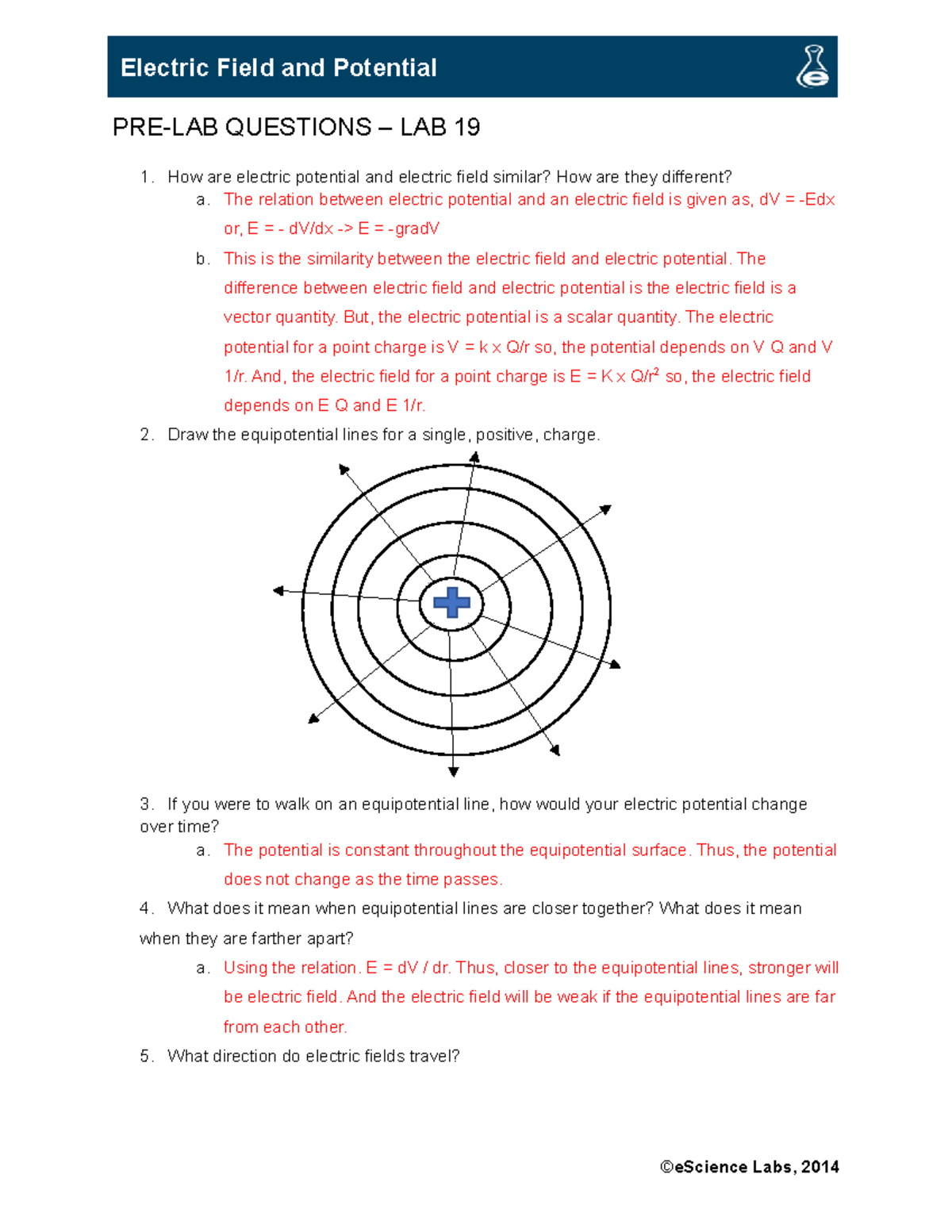 Lab 19 - Detailed Answers for Electric Potential & Field Assignments ...