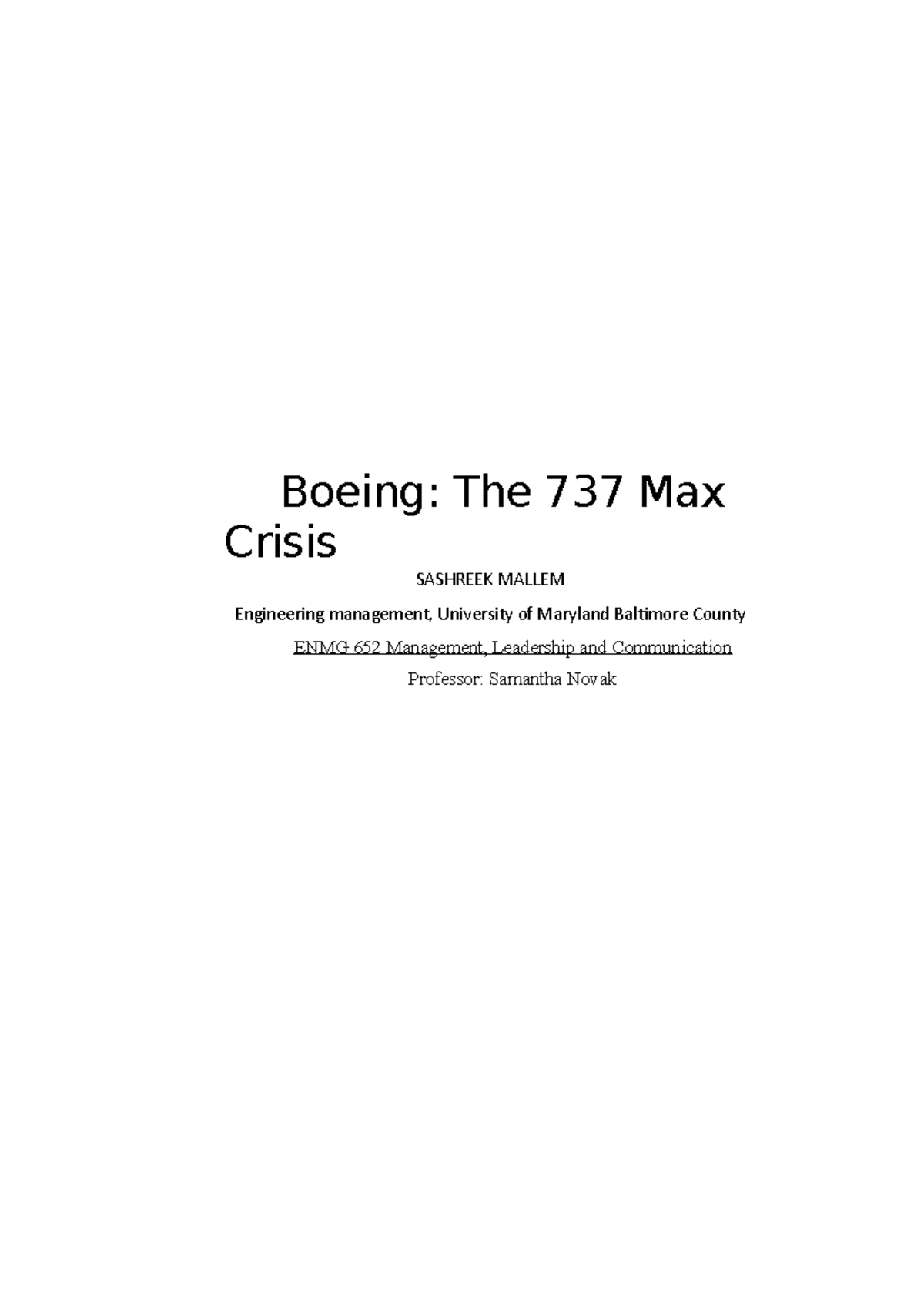 Boeing 737 Max Crisis Case Study - ENMG 652 Analysis and ...