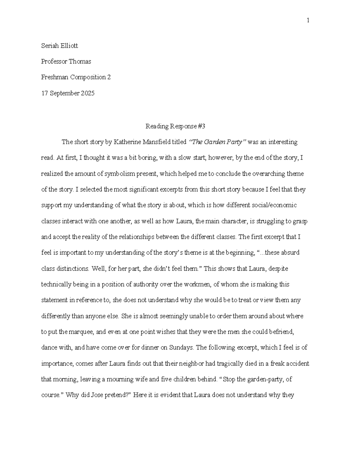 Reading Response #3: Analyzing Class Struggles in Mansfield's "Garden ...