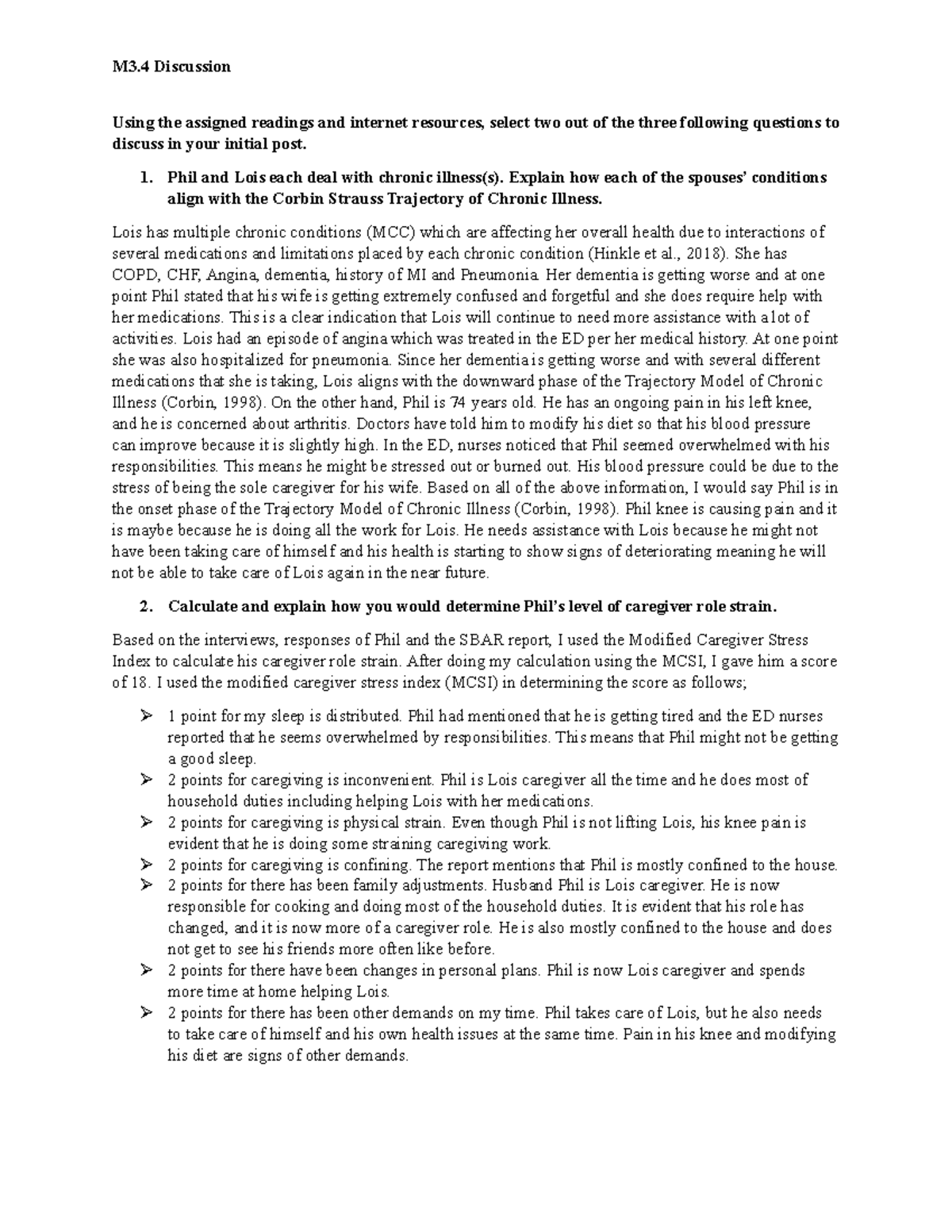 M3.4 Discussion: Analyzing Chronic Illness Through Corbin Strauss Model ...