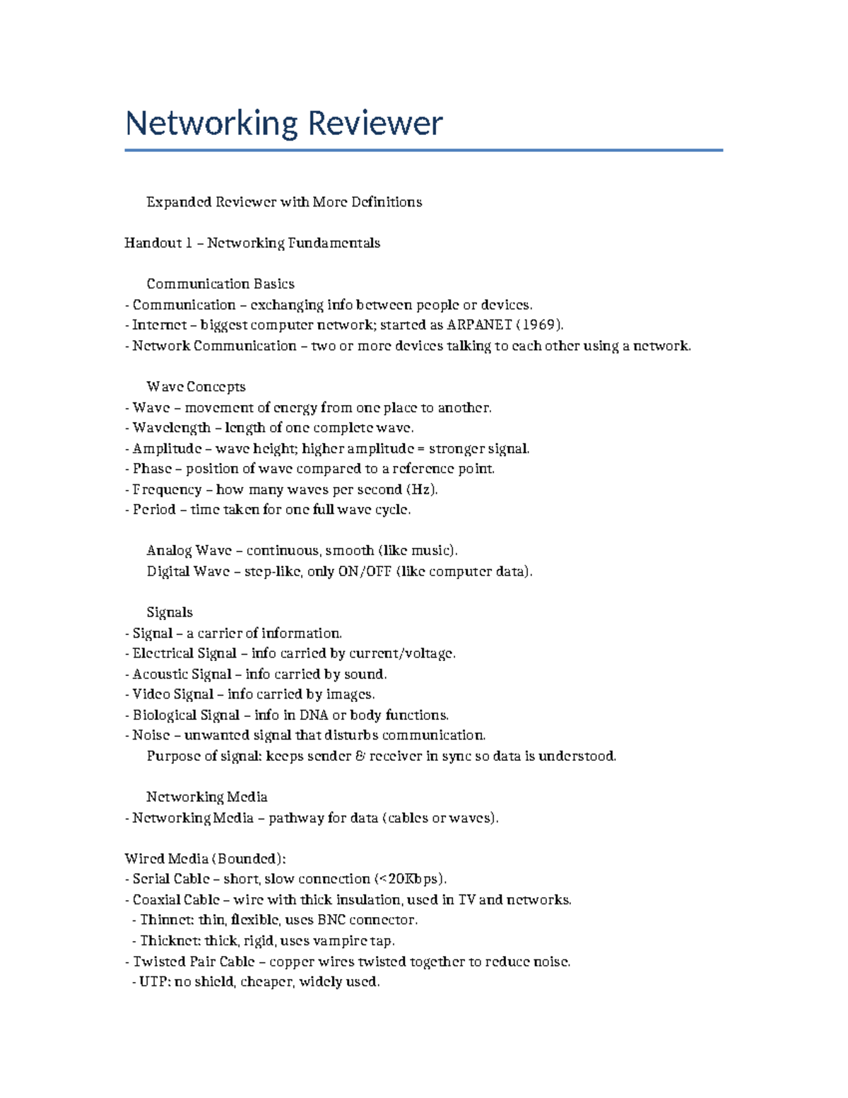 Networking Reviewer - Exam Study Guide for Networking Fundamentals ...