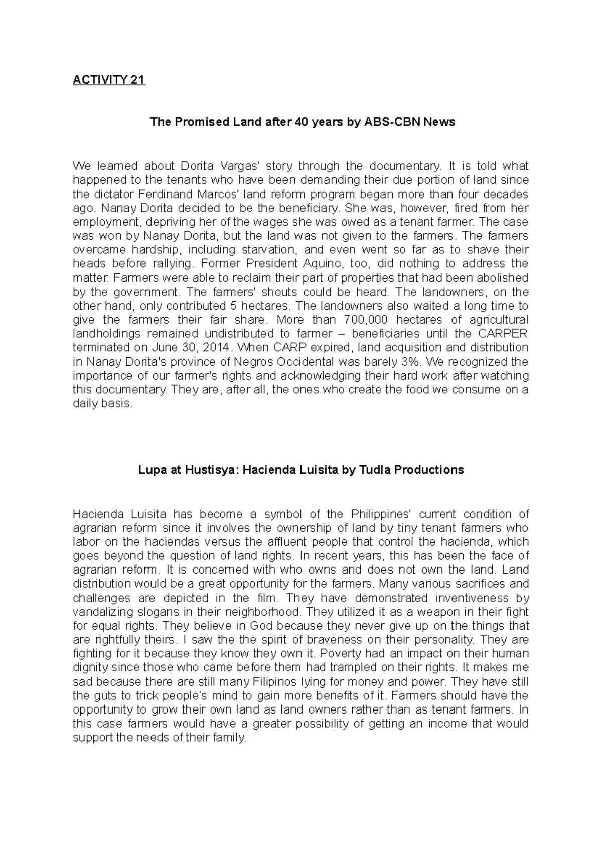 Activity 21: The Promised Land After 40 Years - Agrarian Reform ...