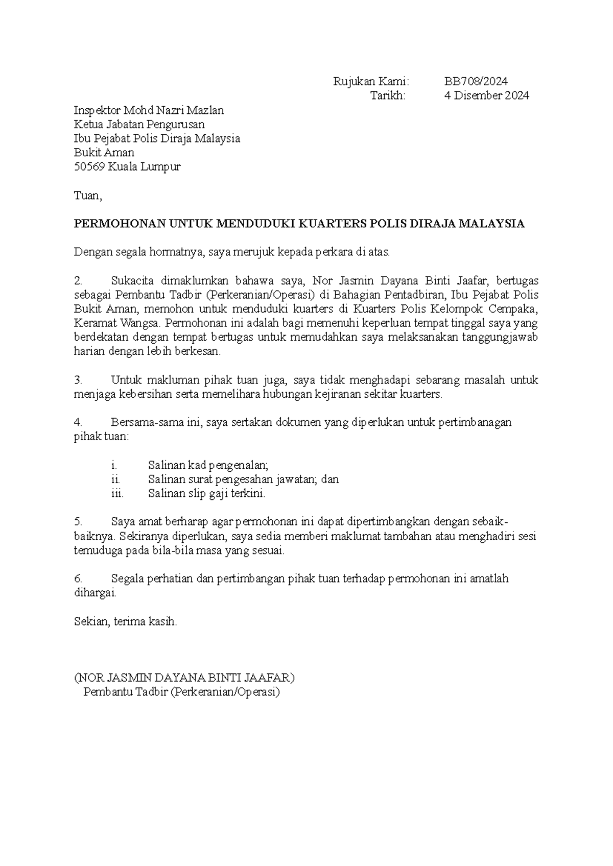 BBM110 - Permohonan Kuarters Polis Diraja Malaysia - 2024 - Studocu