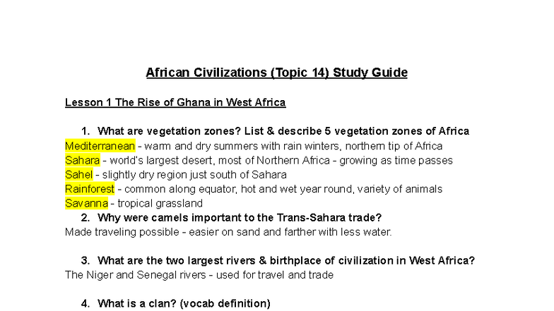 African Civilizations (Topic 14) Study Guide: Ghana, Mali & Songhai ...