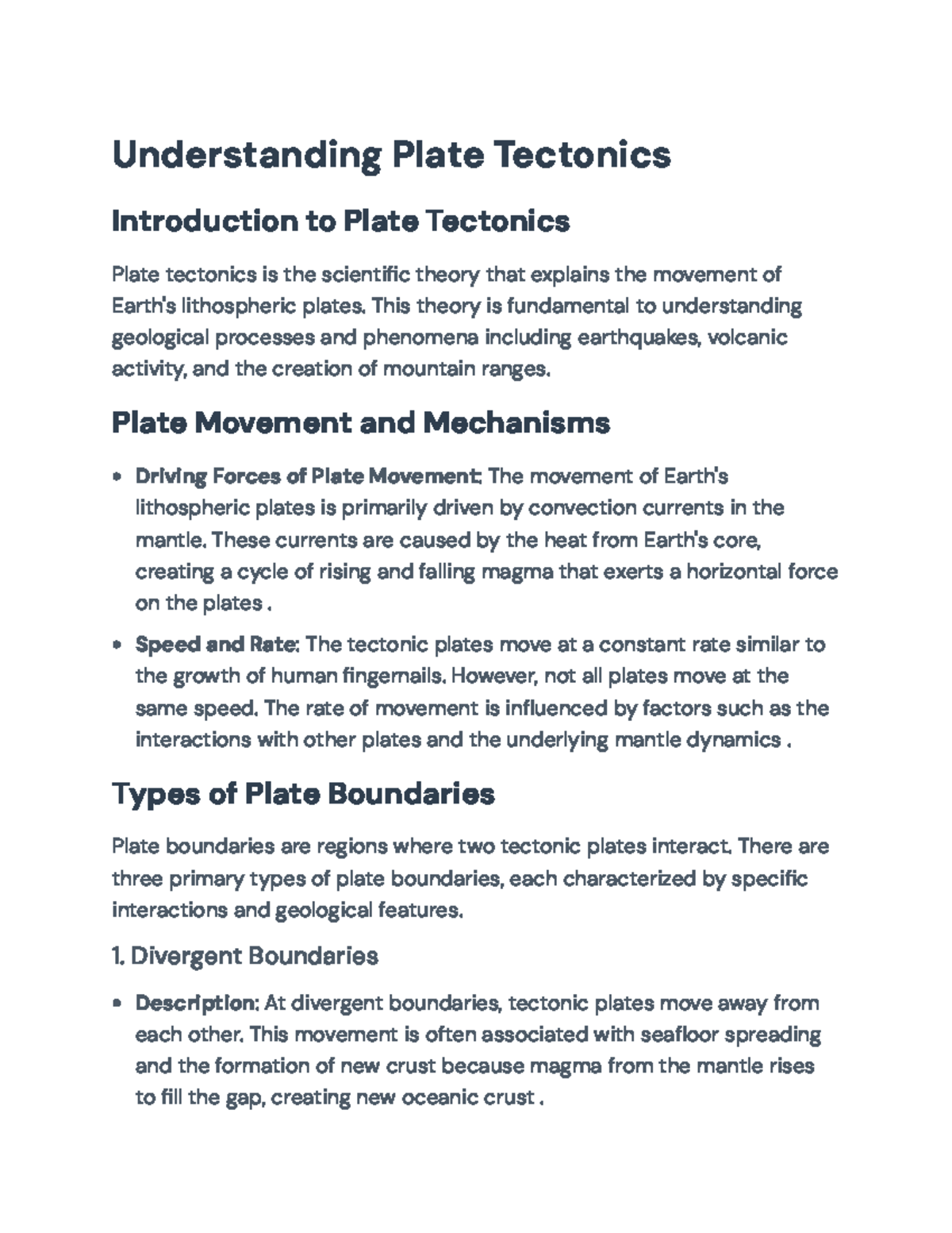 Understanding Plate Tectonics: Key Concepts & Geological Effects - Studocu