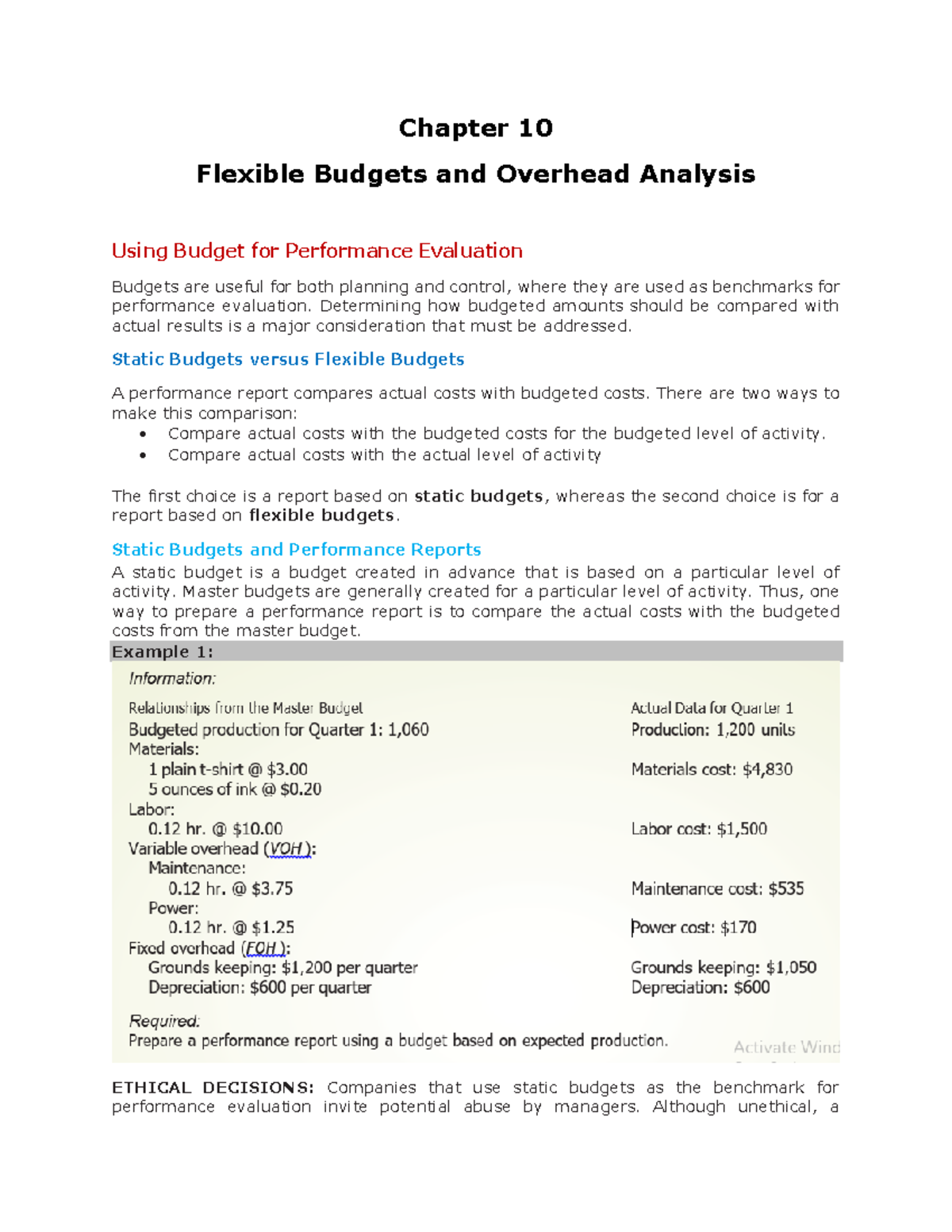 Chapter 10 Flexible Budget and Overhead Analysis - Determining how ...