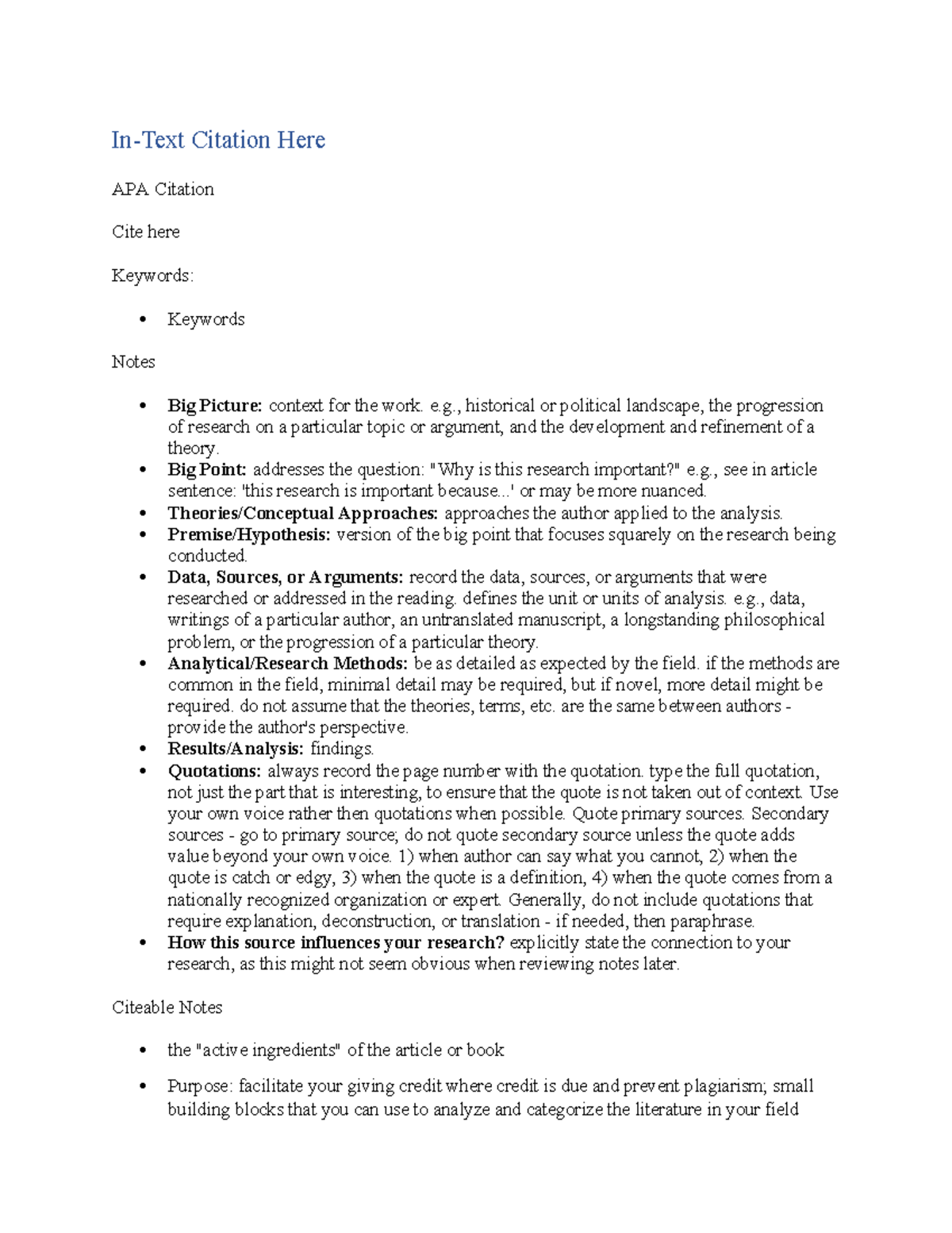 APA Citation Notes: Evaluation Template for Research Analysis - Studocu