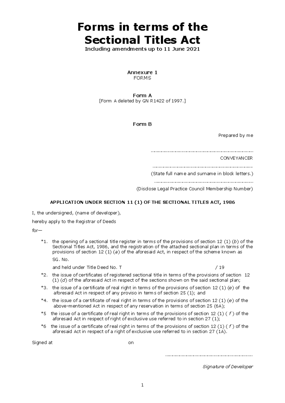 Updated Prescribed Forms for Sectional Titles Act - Jan 2022 - Studocu