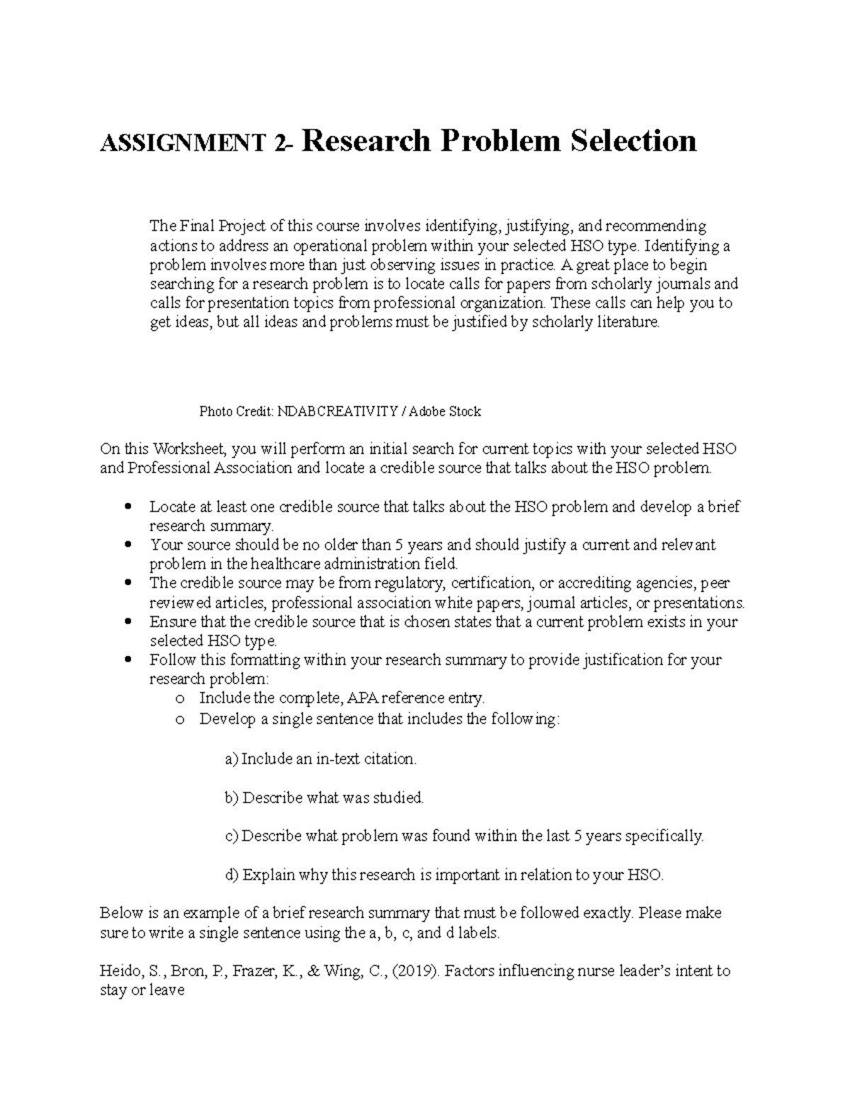 Research Problem Selection for Assignment 2 in HSO Operations - Studocu