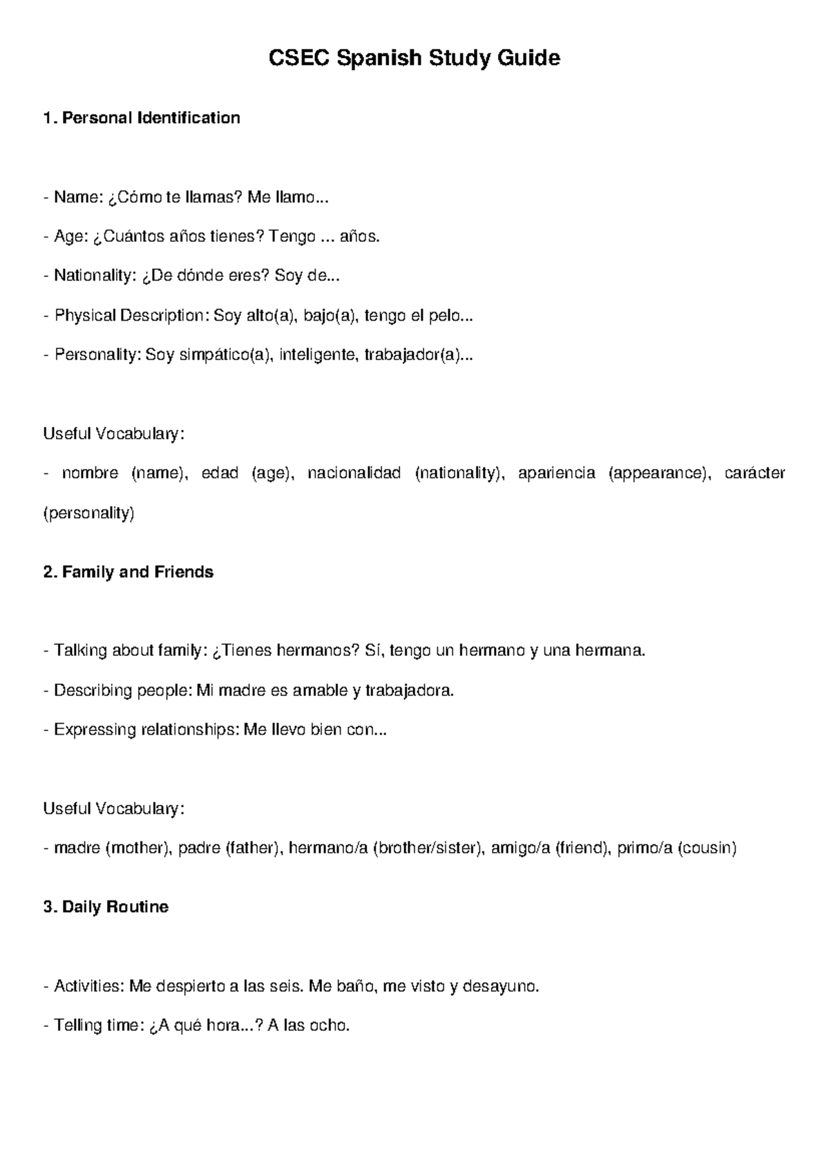 CSEC Spanish Study Guide: Key Topics for Language Mastery - Studocu
