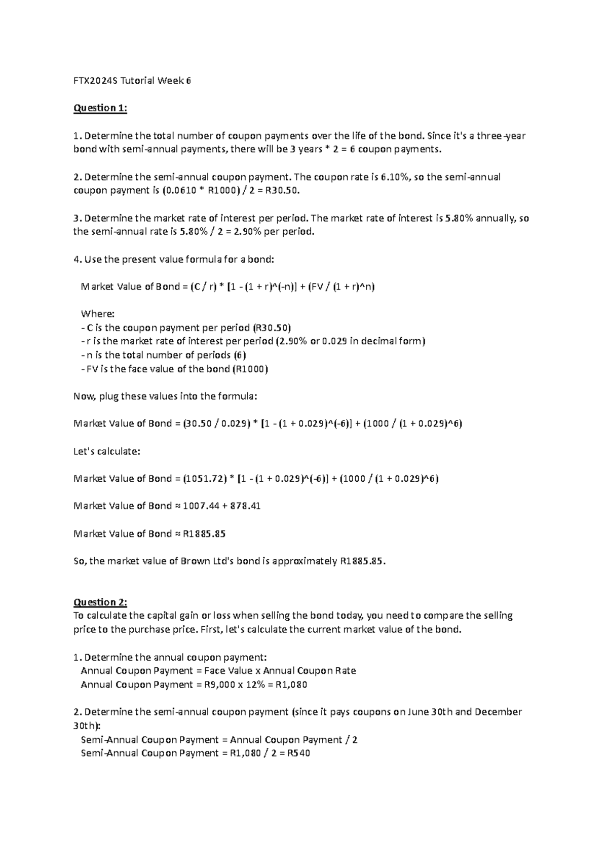 FTX2024S Tut Week 6 2023 - FTX2024S Tutorial Week 6 Question 1: Determine the total number of ...